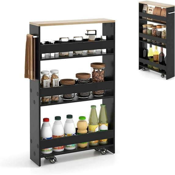 Slim Storage Cart, 4 Tier Rolling Storage Cabinet with 4 Universal ...