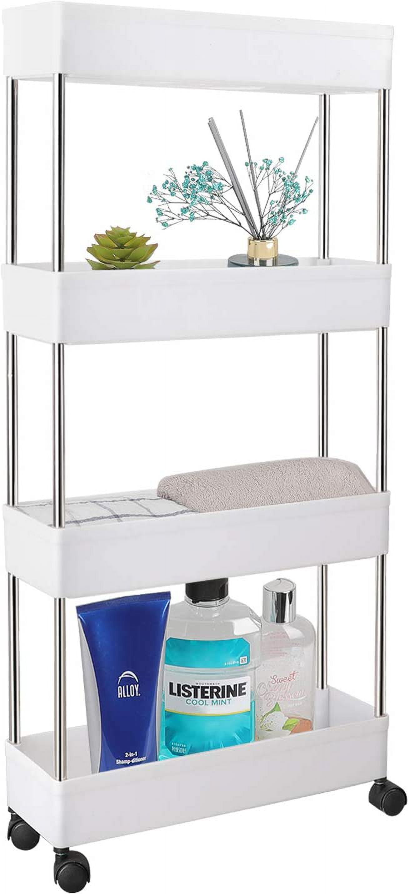 Slim Storage Cart 4 Tier Rolling Utility Cart Mobile Shelving Unit ...