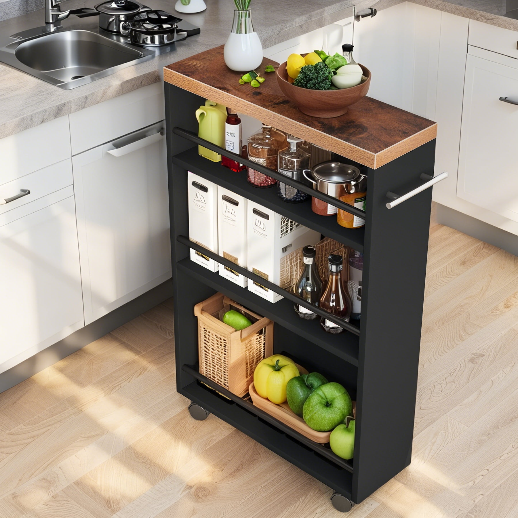 Slim Storage Cart with 4-Tier Slide Out Shelves, Rolling Narrow Utility ...