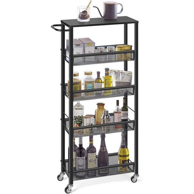 Slim Storage Cart, 5 Tier Kitchen Rolling Carts with Wheels, Metal ...