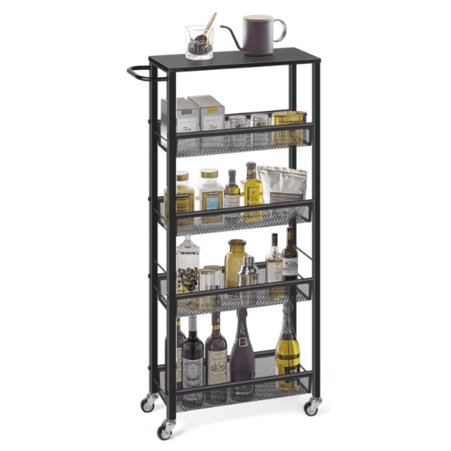 Slim Storage Cart, 5 Tier Narrow Cart on Wheels, Slim Rolling Cart with ...