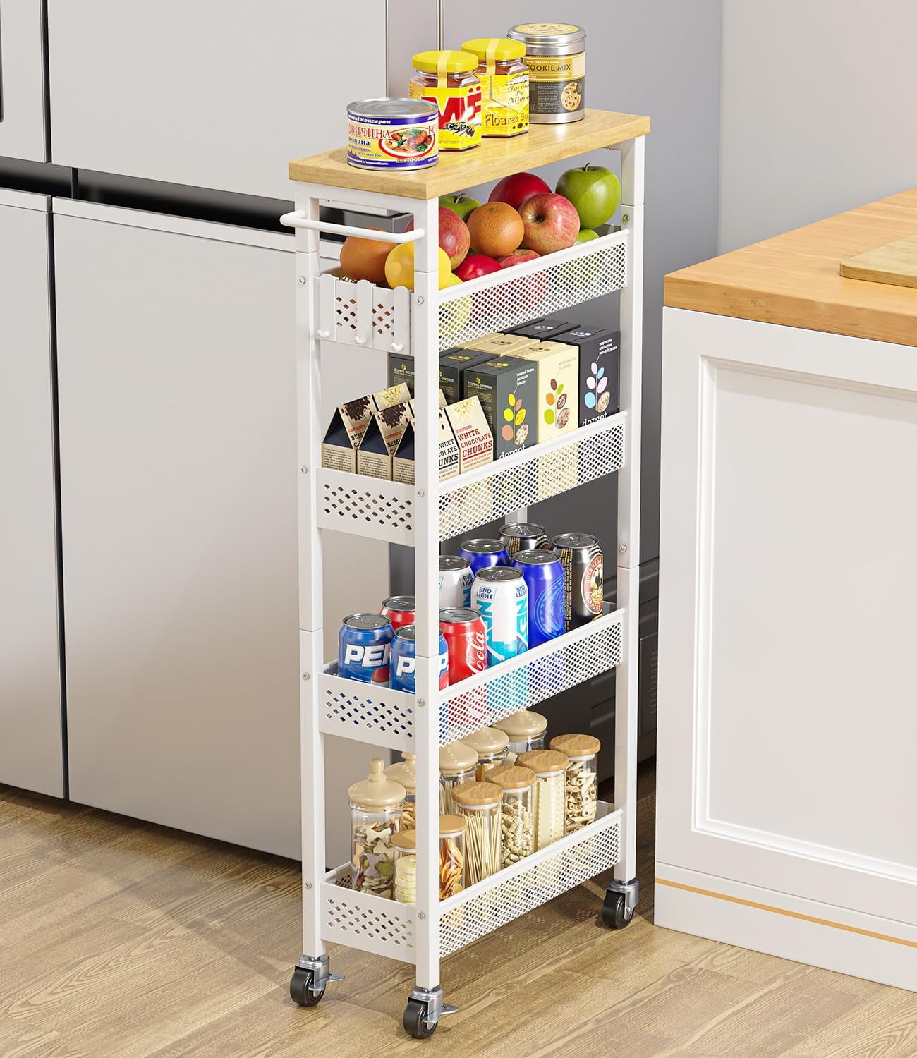 Slim Storage Cart 5 Tier Narrow Kitchen Rolling Cart on Wheels for ...