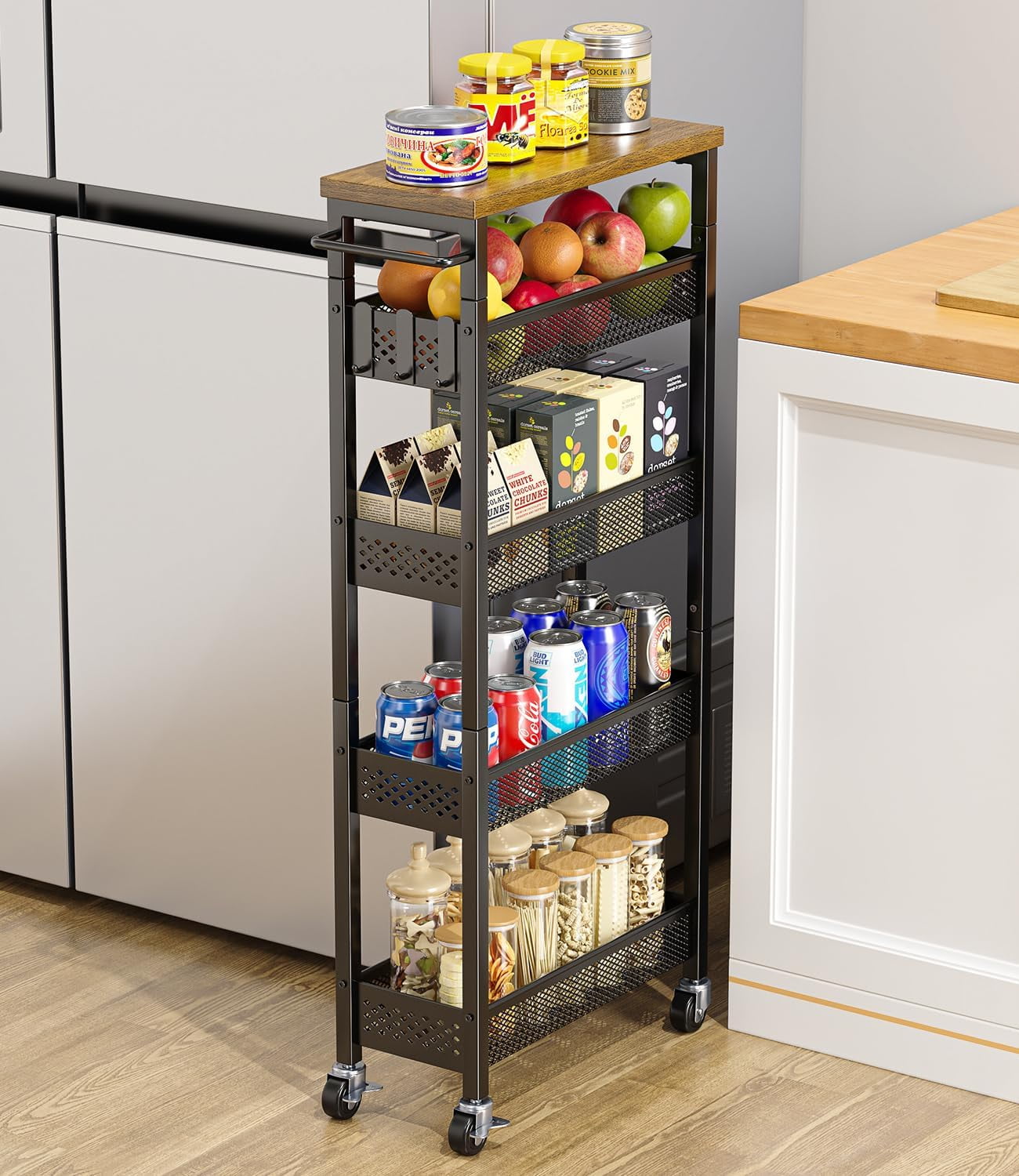 Slim Storage Cart 5 Tier Narrow Kitchen Rolling Cart on Wheels for ...