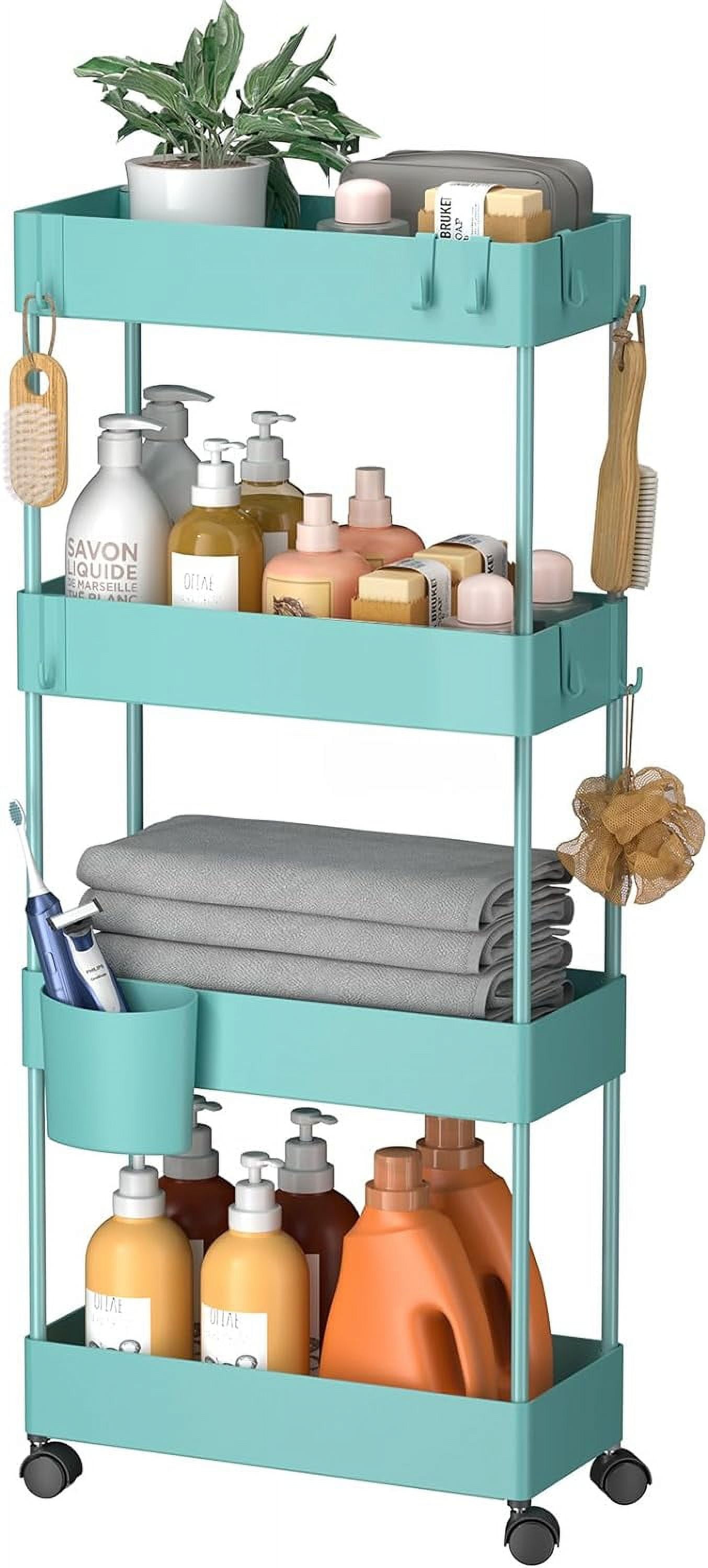 Slim Storage Cart with Wheels, 4 Tier Bathroom Storage Organizer ...