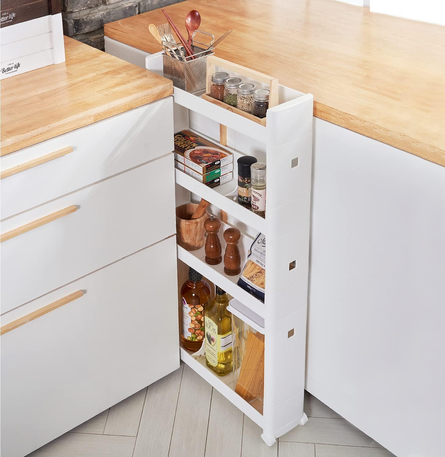 Slim Storage Cart with Wheels (5 Inch Wide), 4-Tier Rolling Kitchen ...