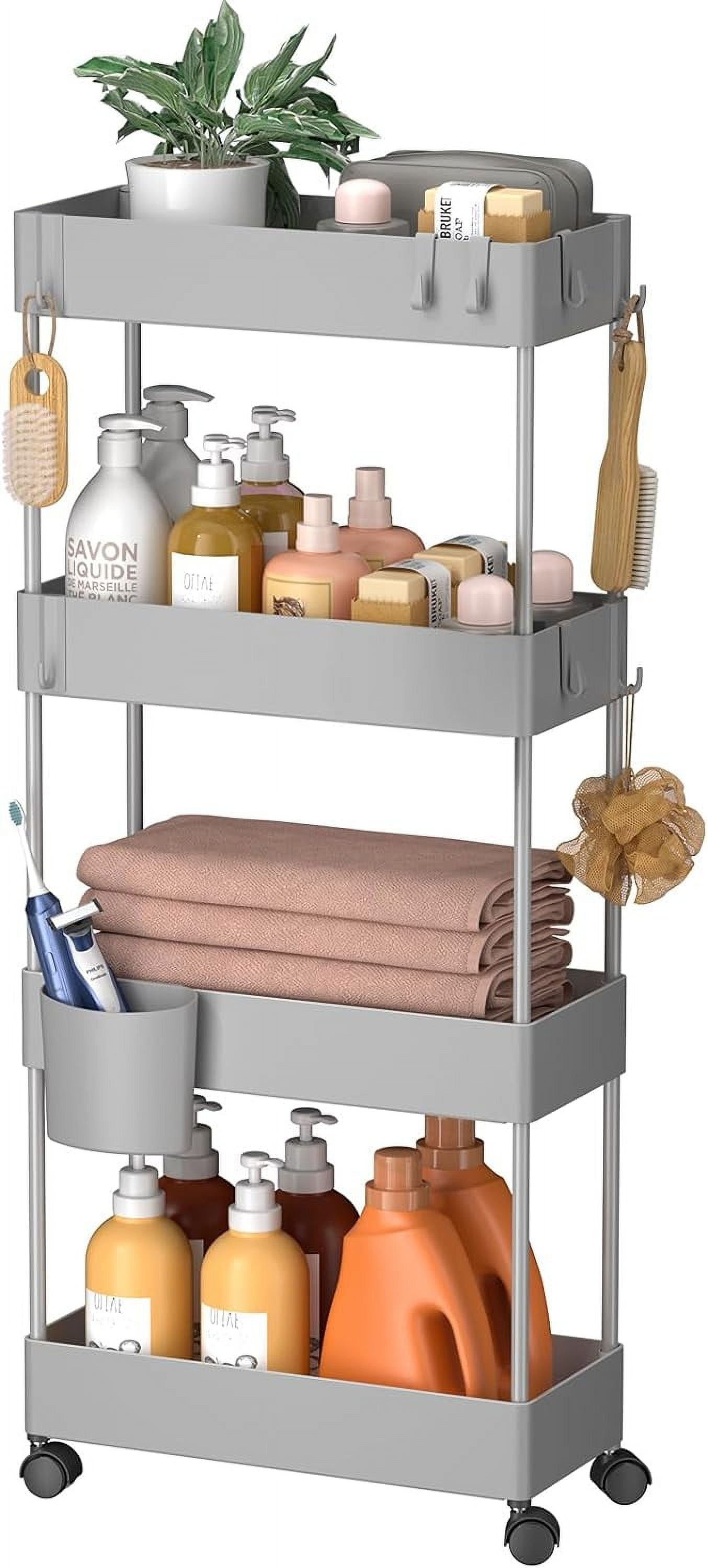 Slim Storage Cart with Wheels, 4 Tier Bathroom Storage Organizer ...