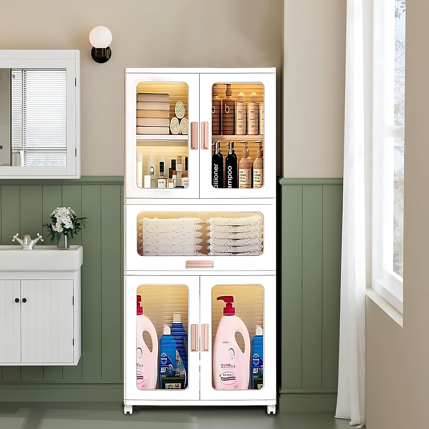 Slim Tall Bathroom Storage Cabinet with Doors and Shelves, 4-Tiers ...