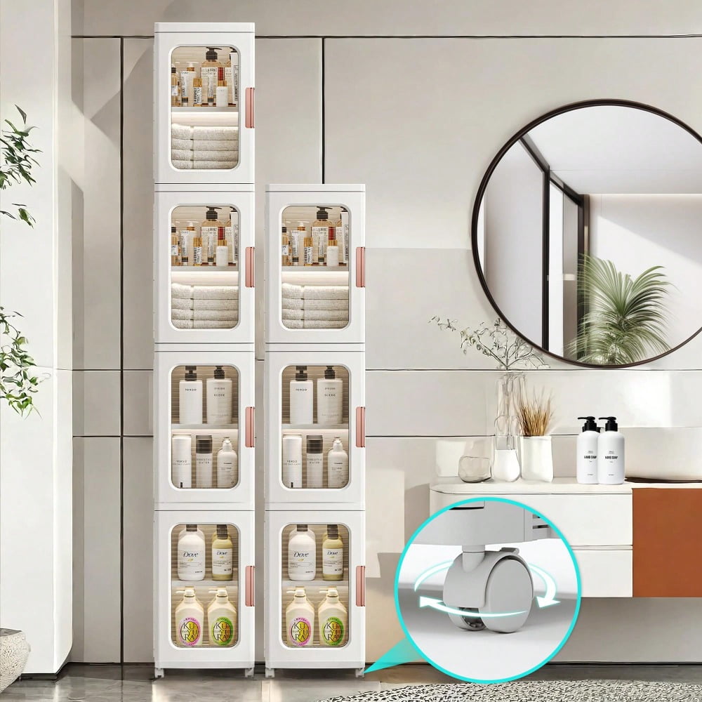 Slim Tall Bathroom Storage Cabinet With Doors And Shelves, 4-Tiers ...