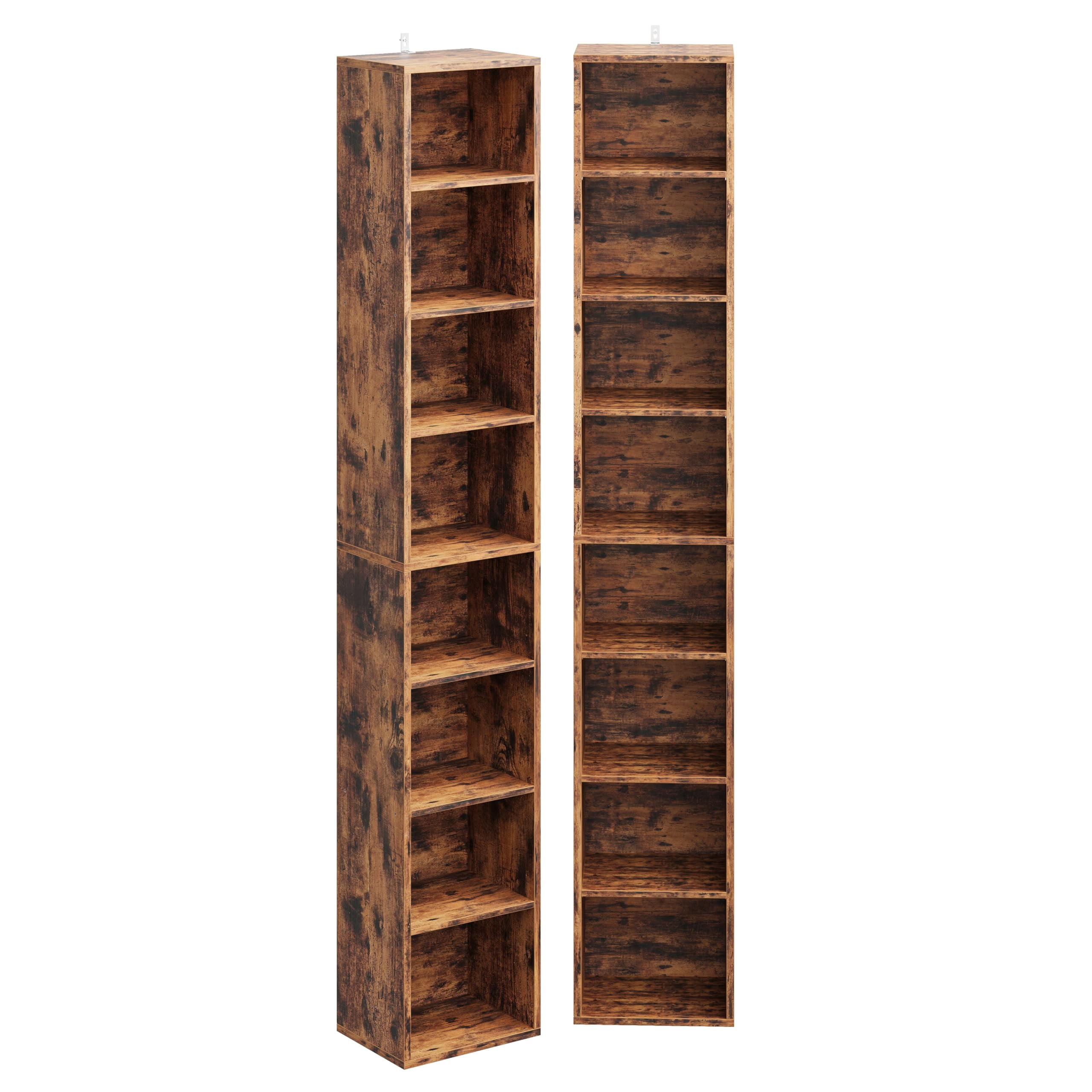 Slim Tall Bookcase 8 Shelves Set of 2, Corner Bookshelf for Living Room ...