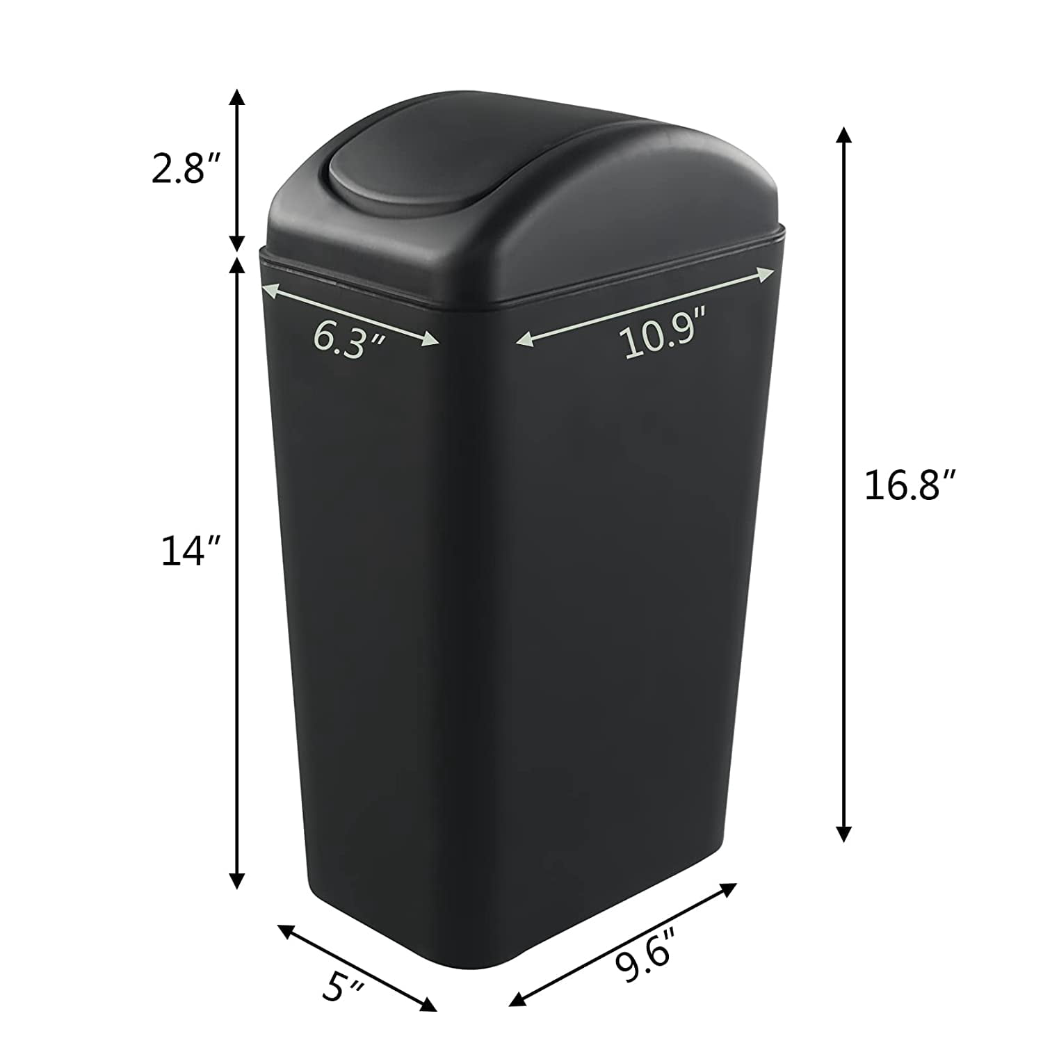 Slim Trash Can, 14L Black Swing Lid Garbage Bin for Narrow Space ...