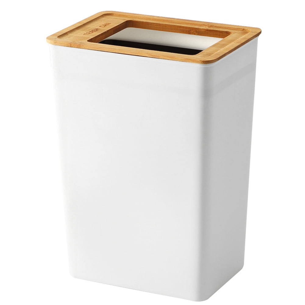 Slim Trash Can 2.3 Gal, Small Wastebasket with Bamboo Lid Plastic ...