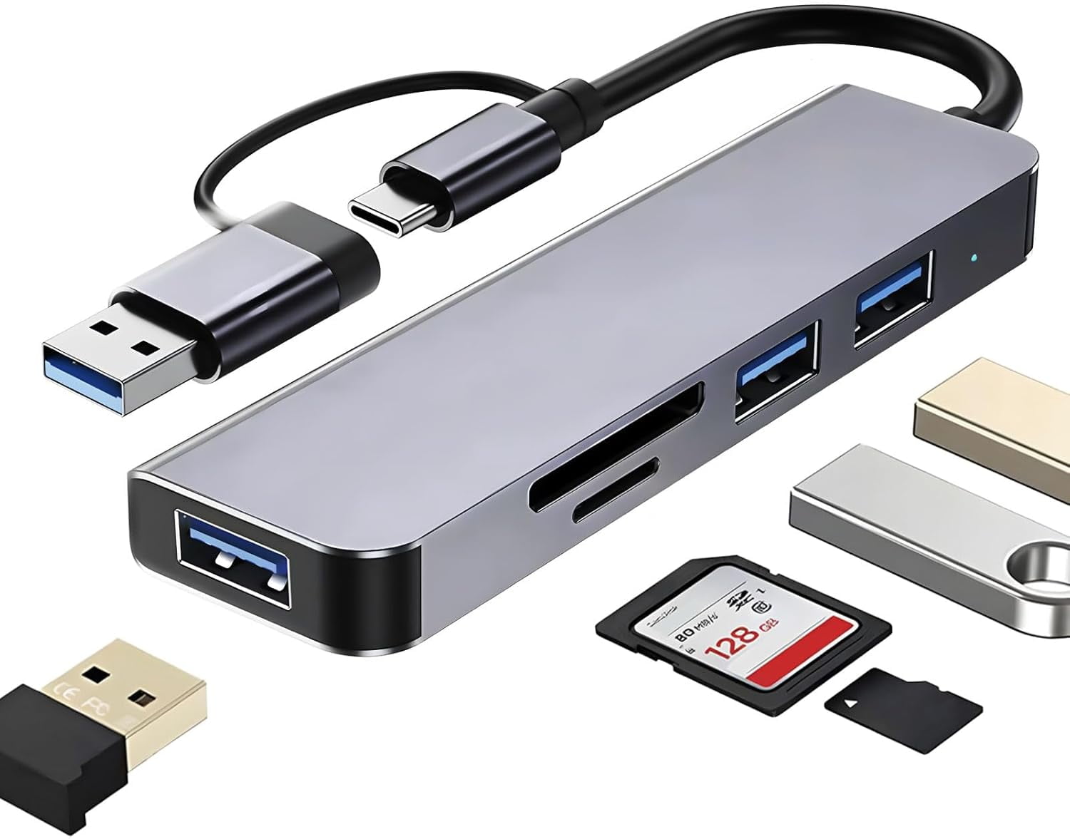 Slim USB/USB C Hub, 5 in 1 USB C to USB Adapter with 3 USB A Ports ...