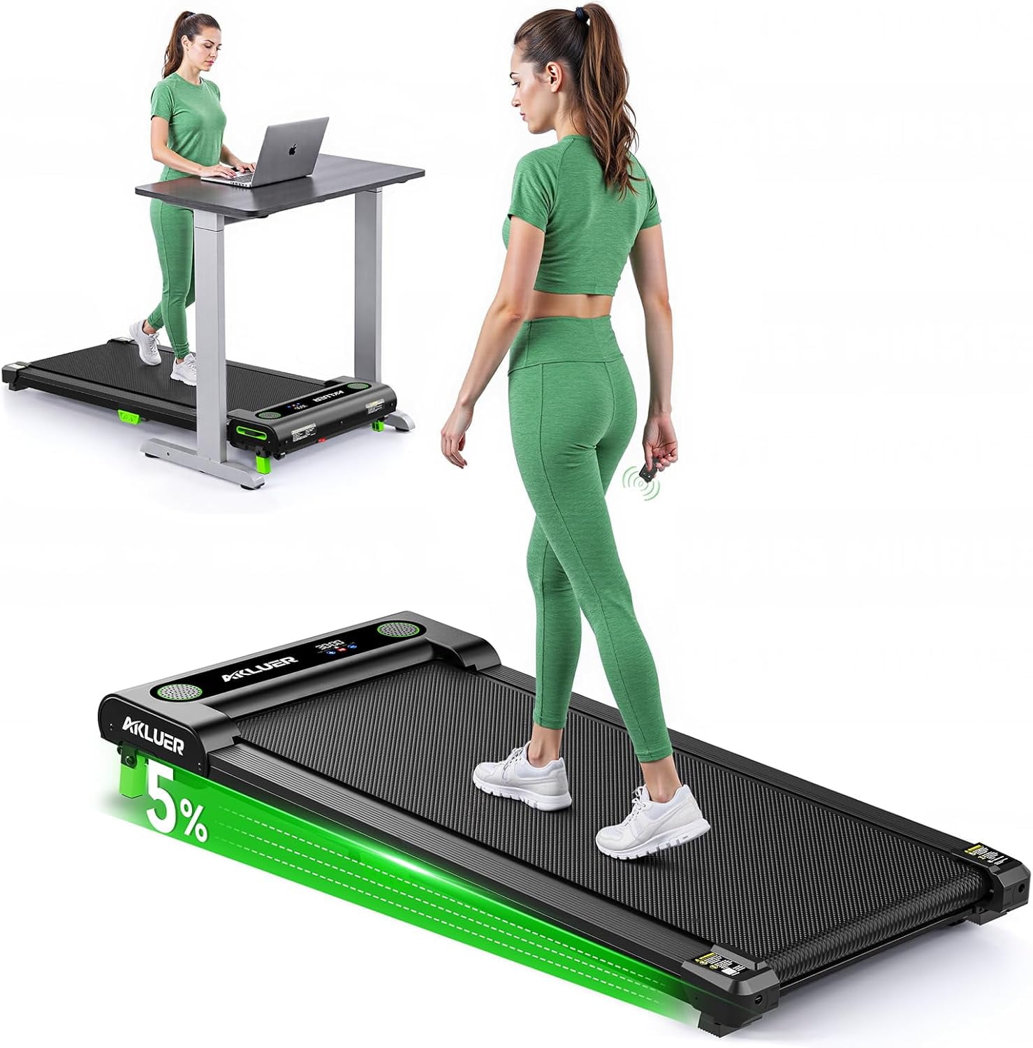 Slim Under-Desk Walking Treadmill with Adjustable Incline, Dual Control ...