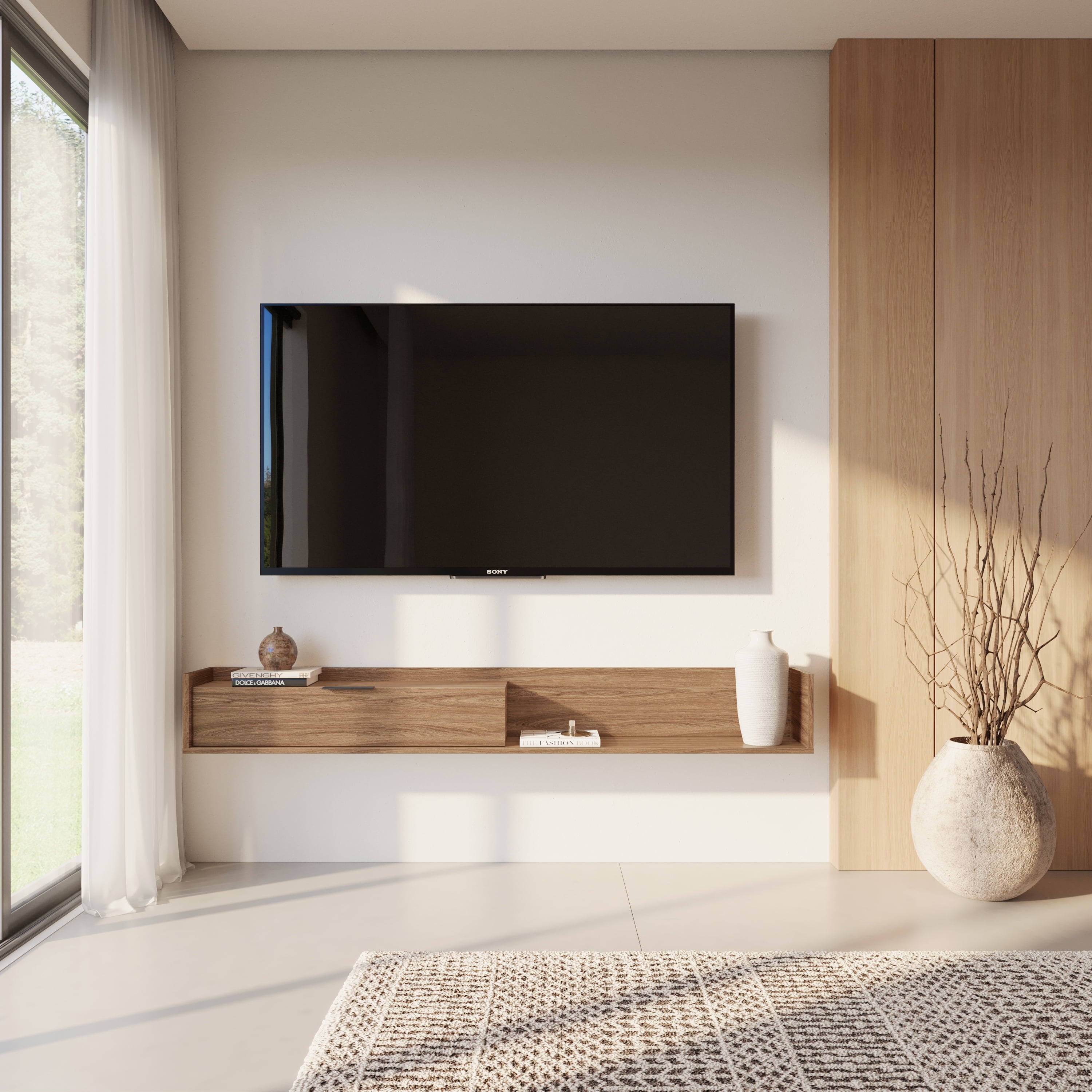 Nexera Slim Wall-Mounted Tv Stand Fits Tv's up to 72" with Storage ...