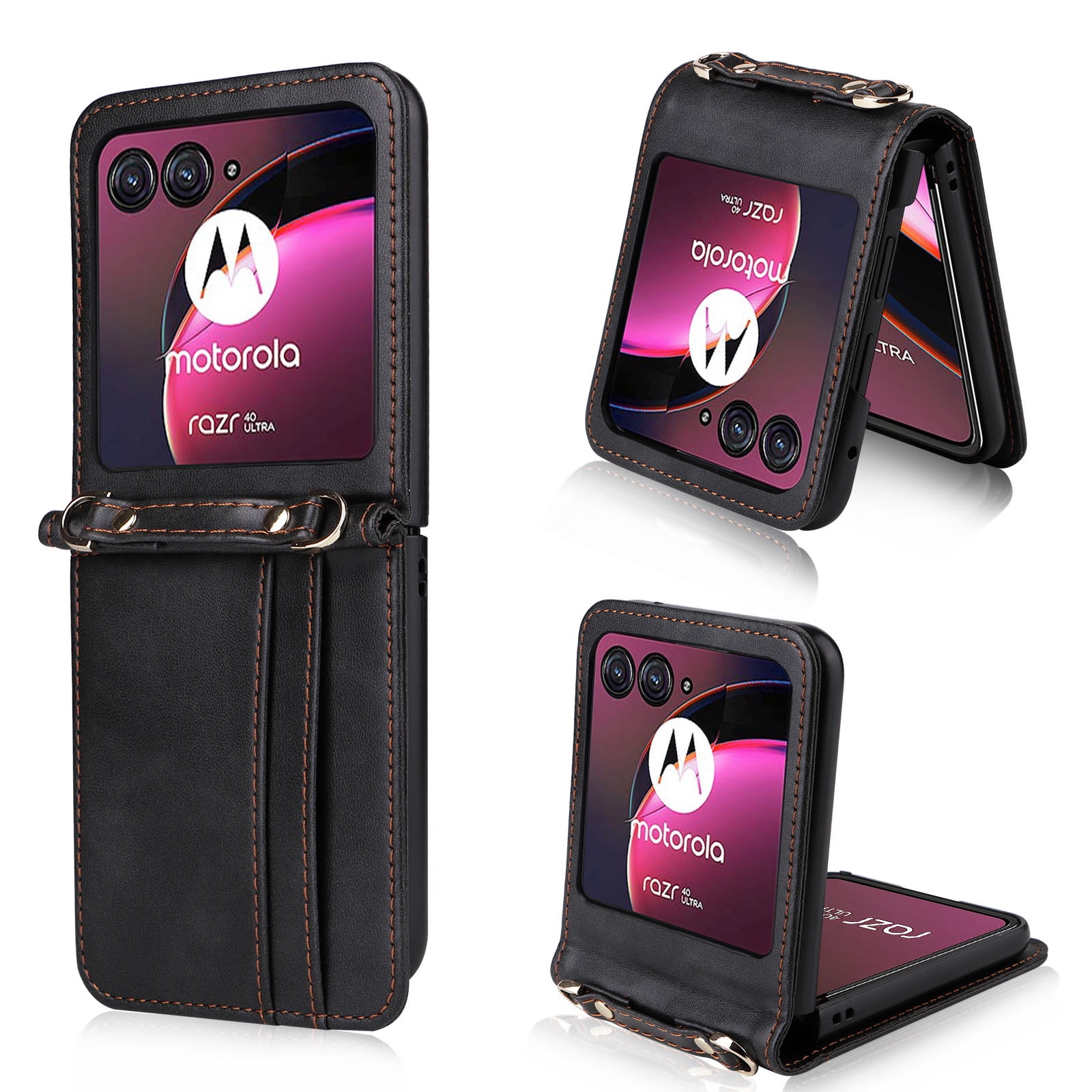 Slim Wallet Case for Motorola Razr 2024, Adjustable Crossbody Strap Premium PU Leather + Hard PC ...