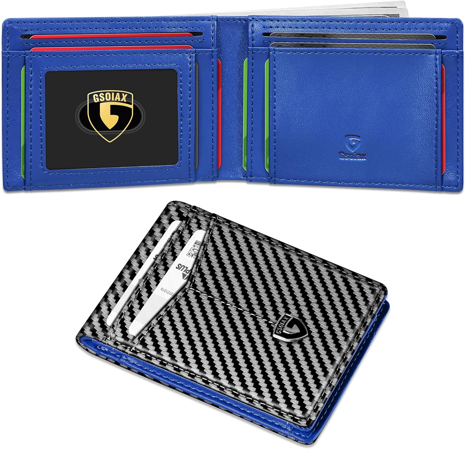 Slim Wallet for Men Leather Carbon Fiber RFID Blocking Minimalist Front ...