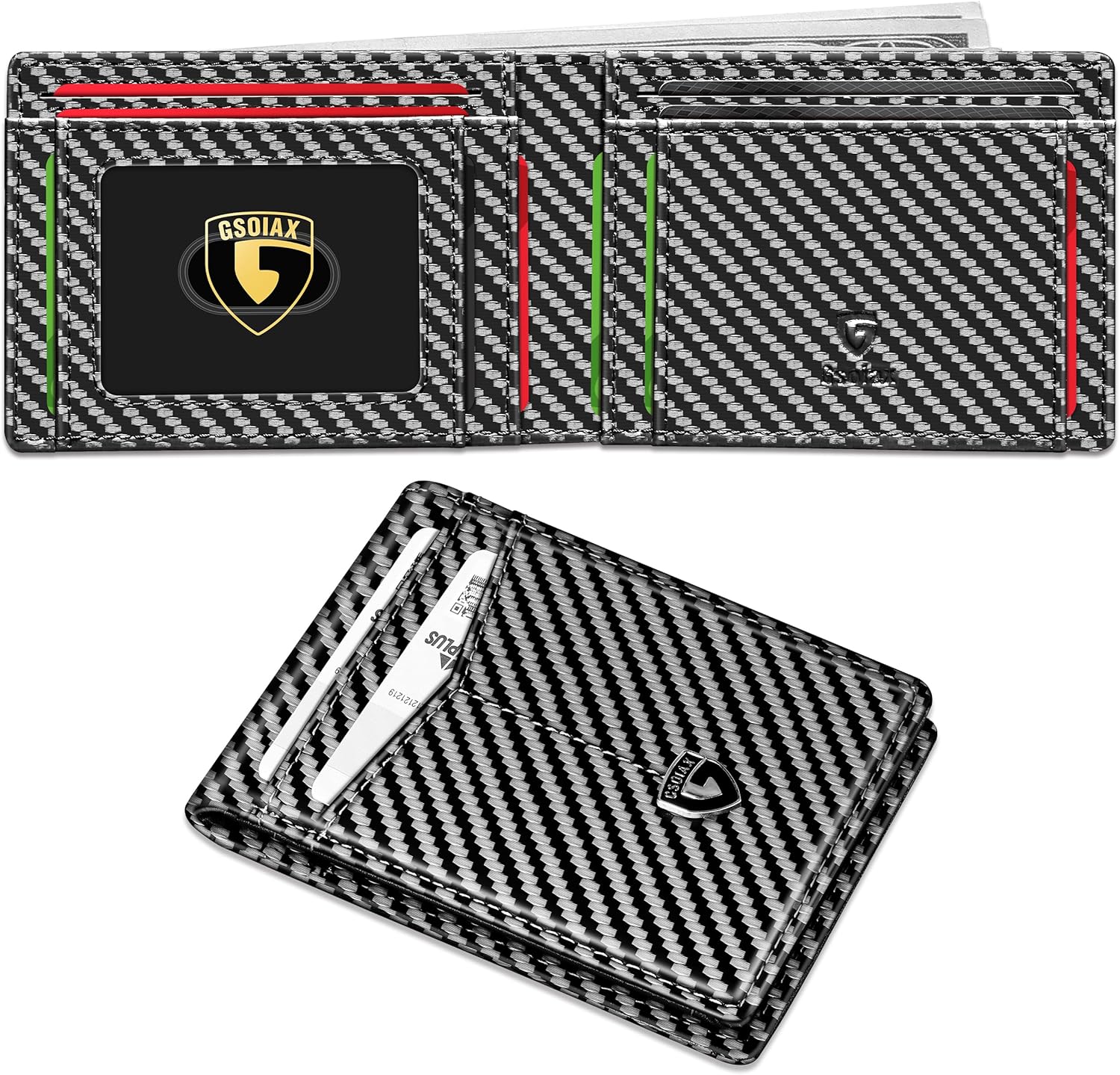 Slim Wallet for Men Leather Carbon Fiber RFID Blocking Minimalist Front ...