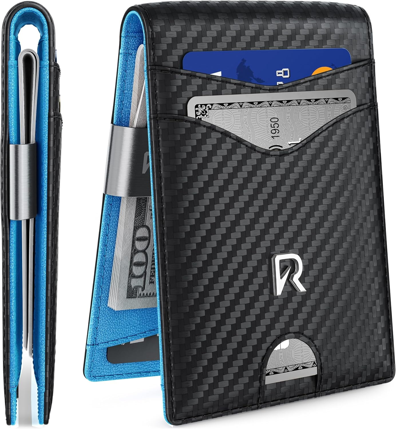 Slim Wallet for Men with RFID Blocking, Mens Wallet Money Clip Genuine ...