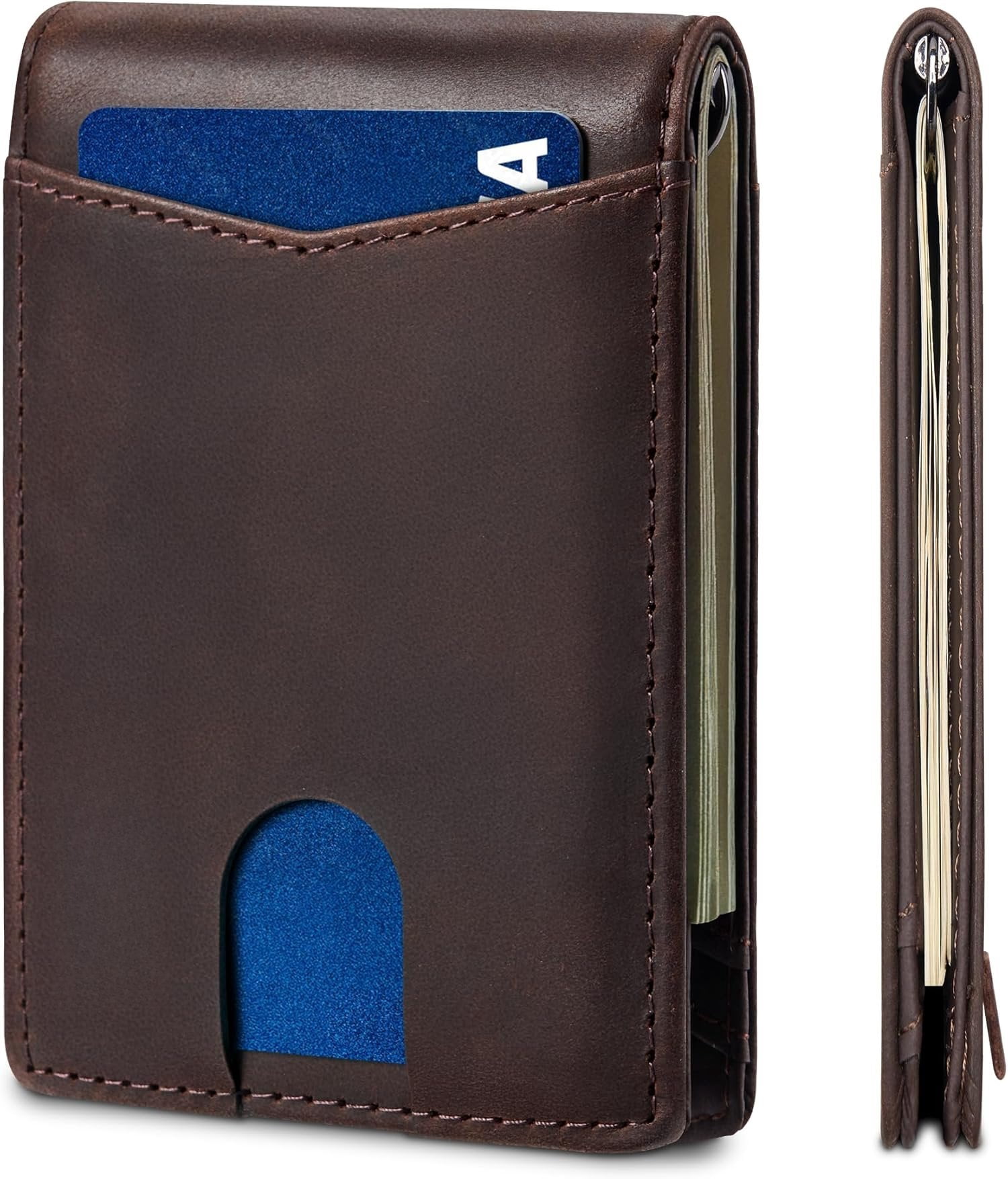 Slim Wallet for Men Blocking, Card Holder Minimalist Bifold, Front ...