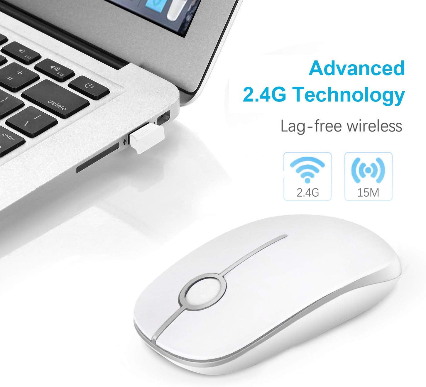 Slim Wireless Mouse, 2.4G Silent Laptop Mouse with Nano Receiver ...