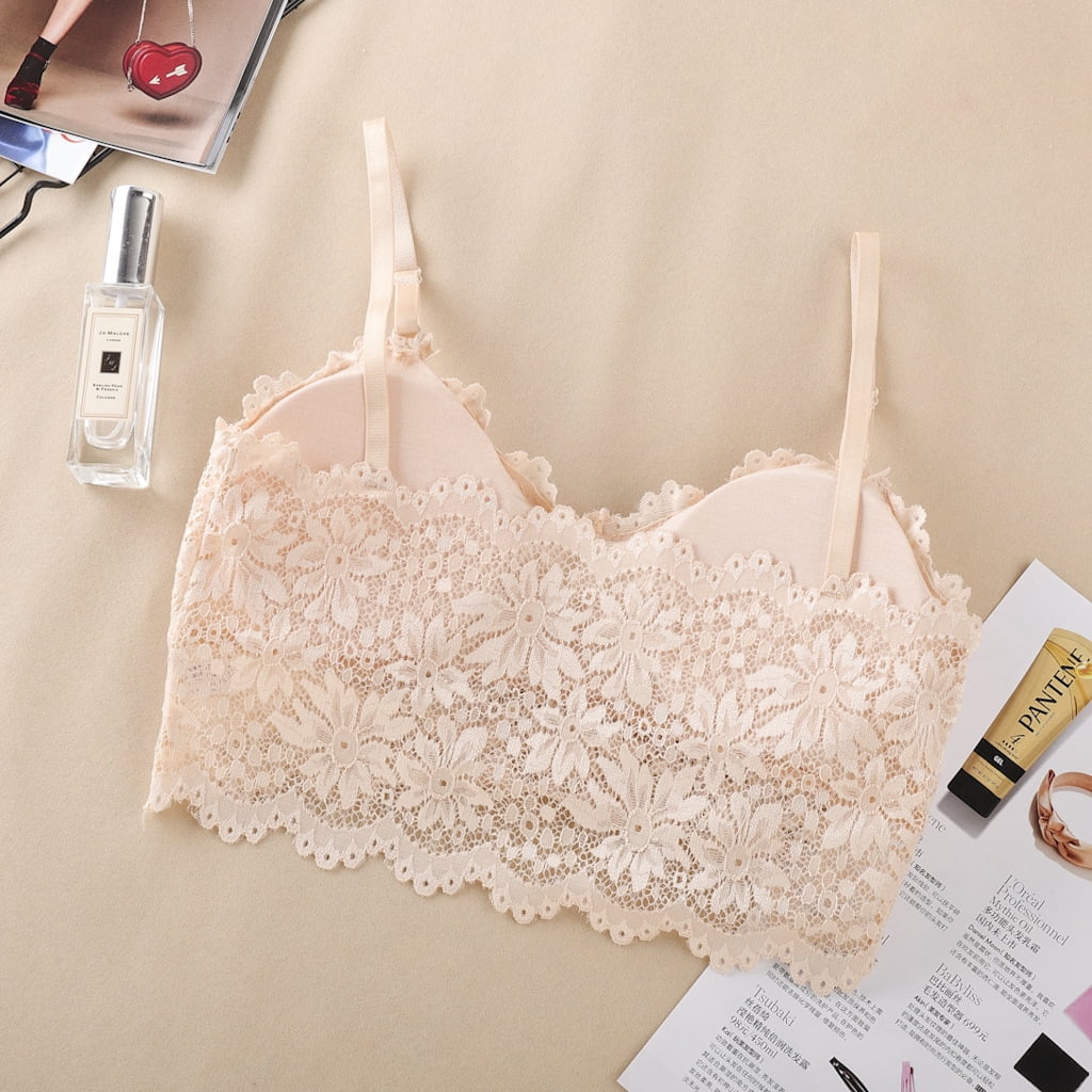 Slim-fitting lace underwireless bra with plunging neckline, women's ...