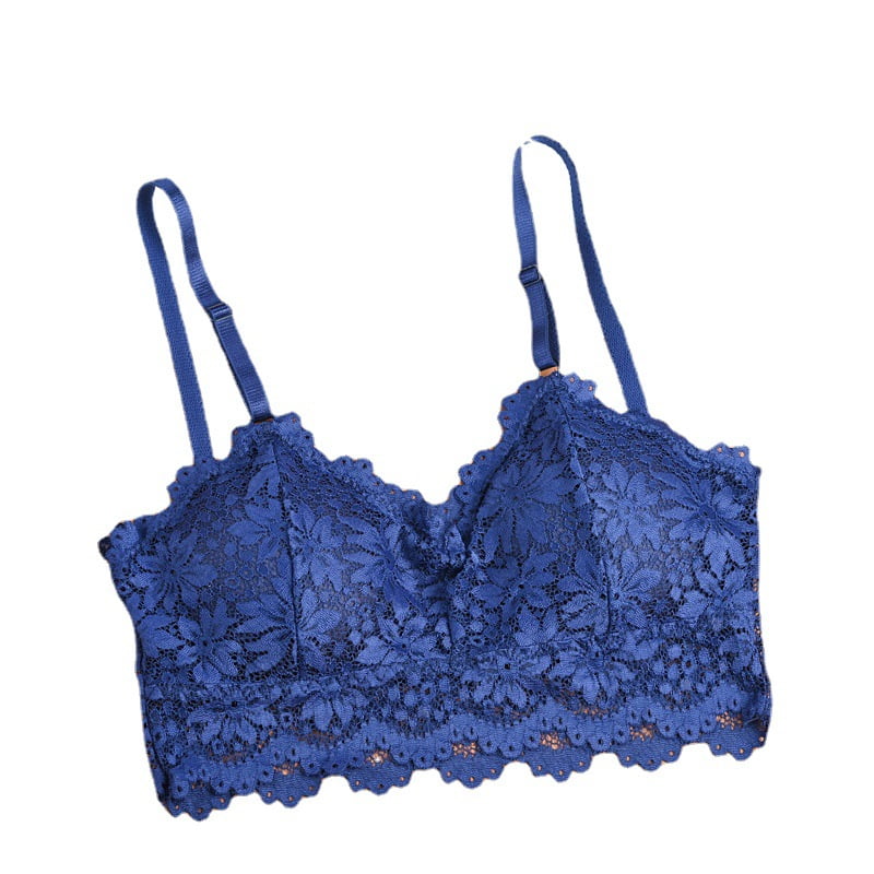 Slim-fitting lace underwireless bra with plunging neckline, women's ...
