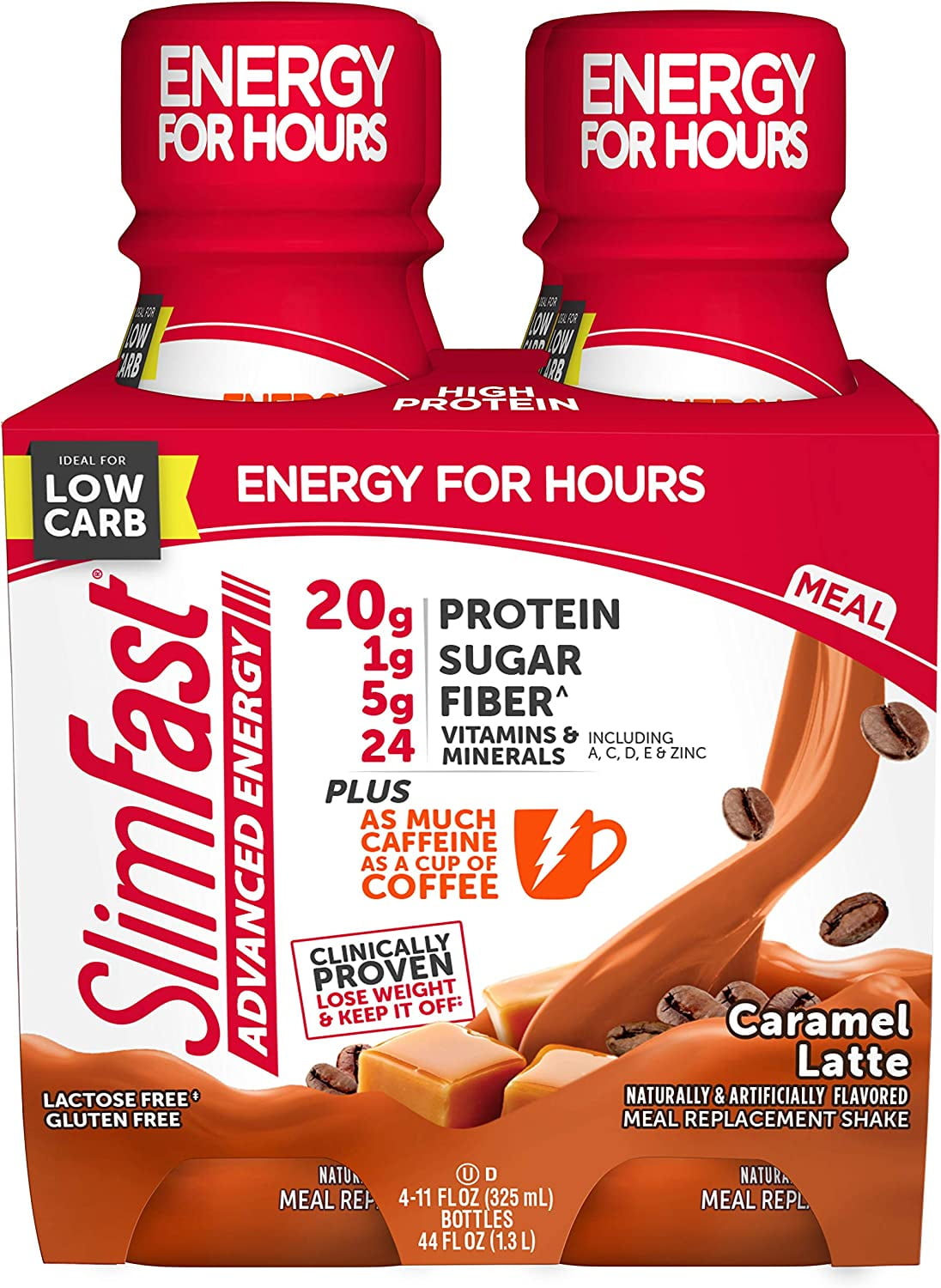 SlimFast Advanced Energy High Protein Meal Replacement Shake, Caramel ...