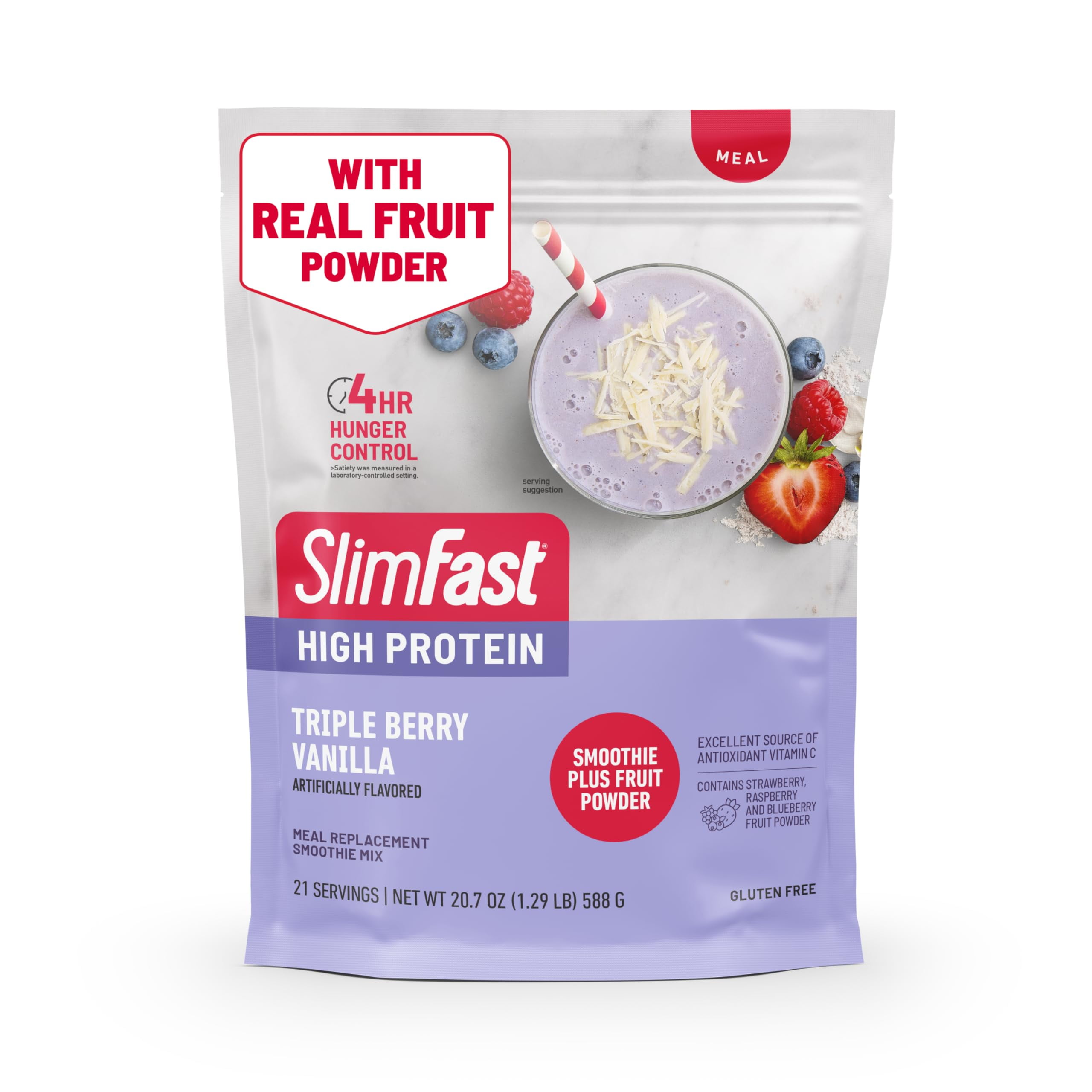 SlimFast High Protein Low Carb Powder Plus, Triple Berry Vanilla, 21 ...