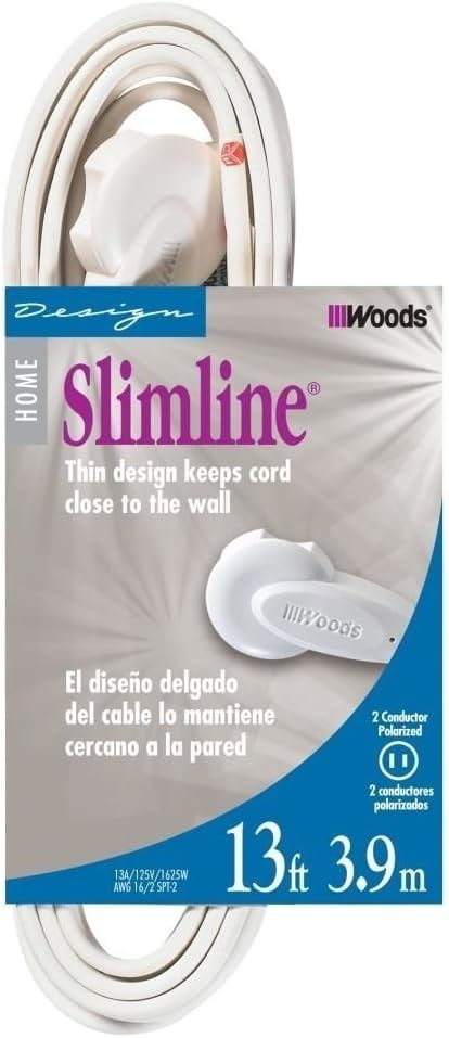 SlimLine 2237 Flat Plug Extension Cord, 2-Wire, 13-Foot, White ...