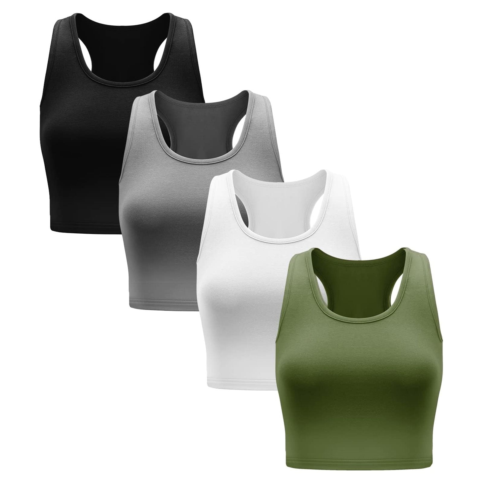 SlimPro Women's Basic Crop Tank Tops, 4 Pieces, Sleeveless Racerback ...
