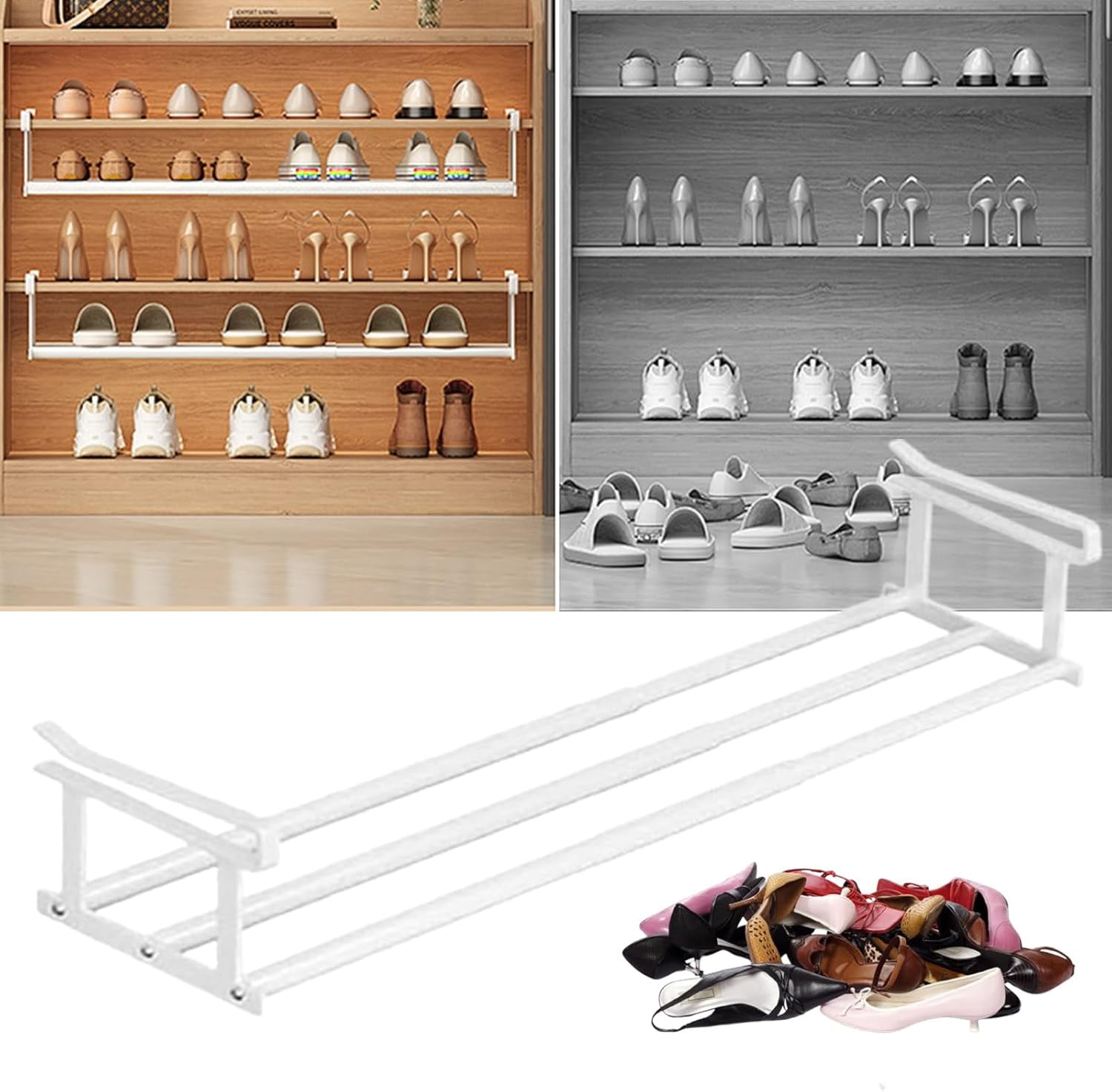 Slimdescent Cabinet Telescopic Shelf, Expandable Shoe Rack - Adjustable ...