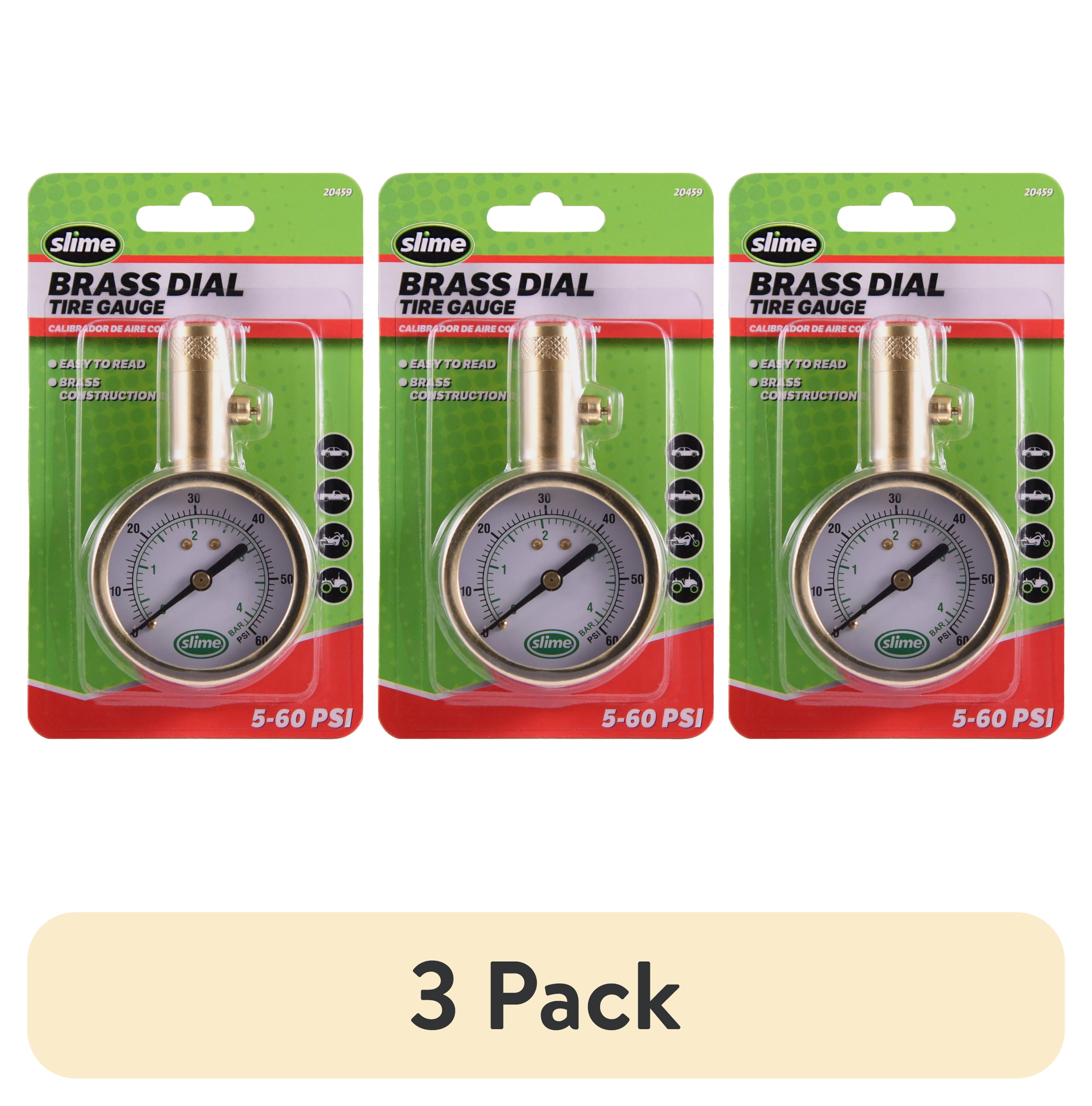 (3 pack) Slime Brass Dial Tire Gauge (5-60 Psi) Gold Color - 20459 ...