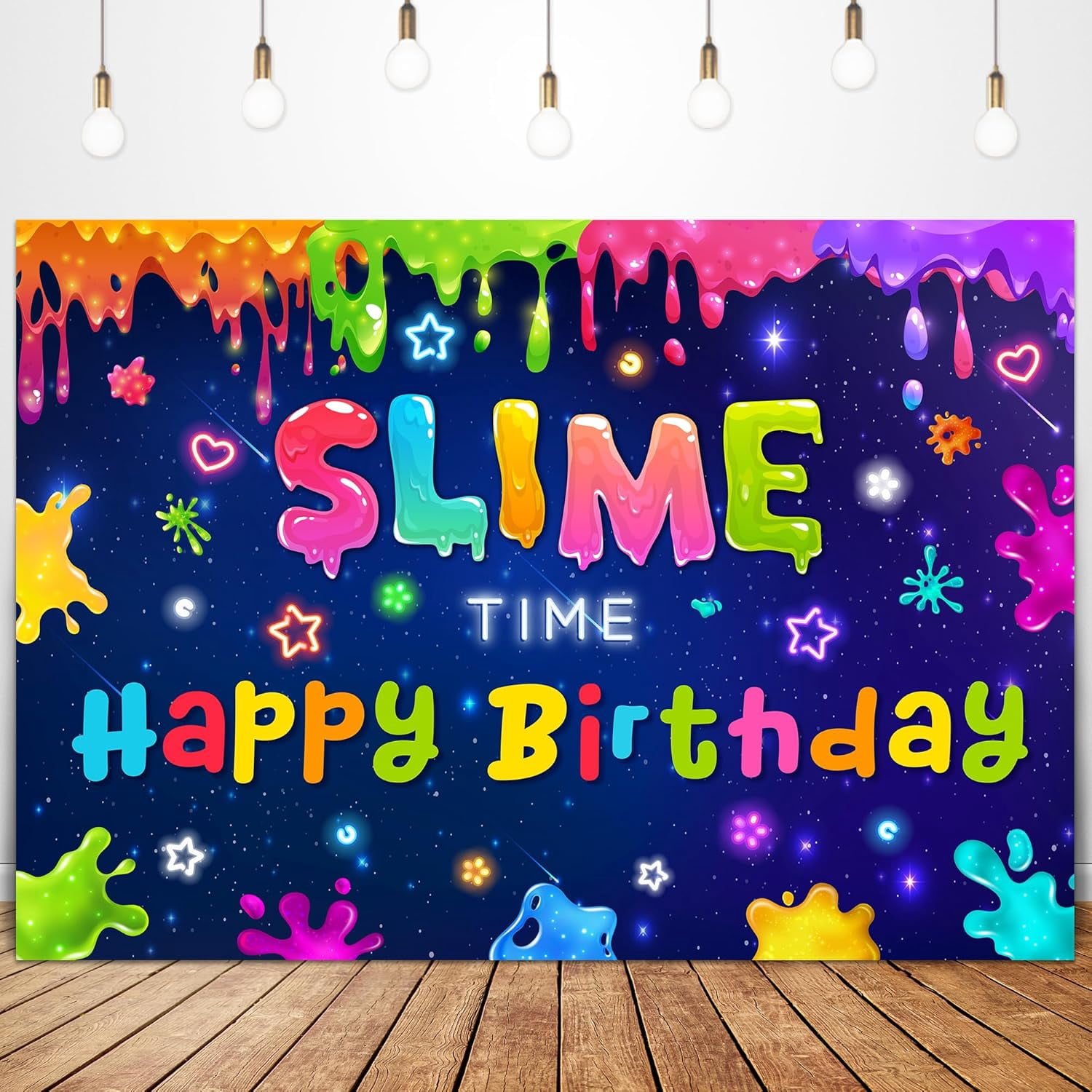 Slime Happy Birthday Backdrop for Photography Colorful Fiesta Fluid ...