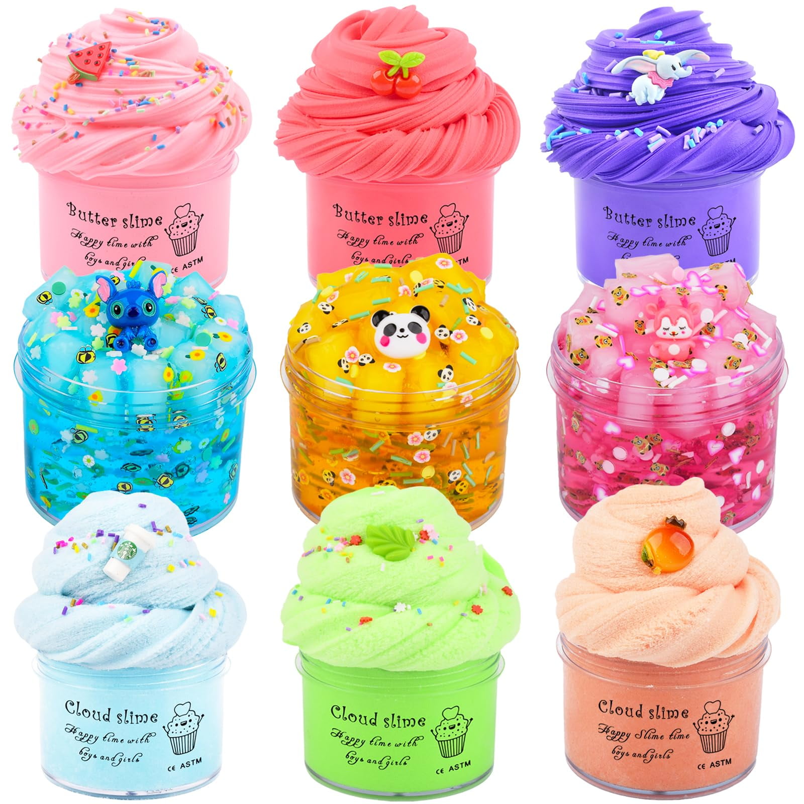 Slime Kit 9 Pack, with 3 Jelly Cube Crunchy Slime and 3 Cloud Slime and ...