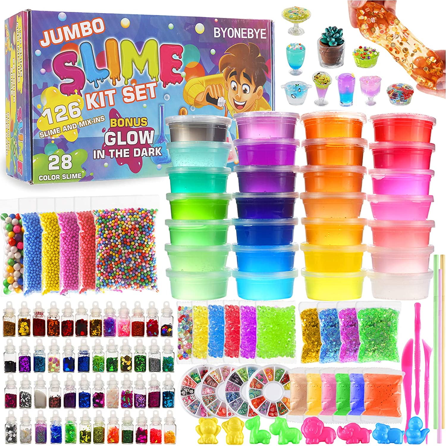 Slime Making Kit, 126-Piece DIY Set With 28 Crystal Slimes, 48 Glitter ...