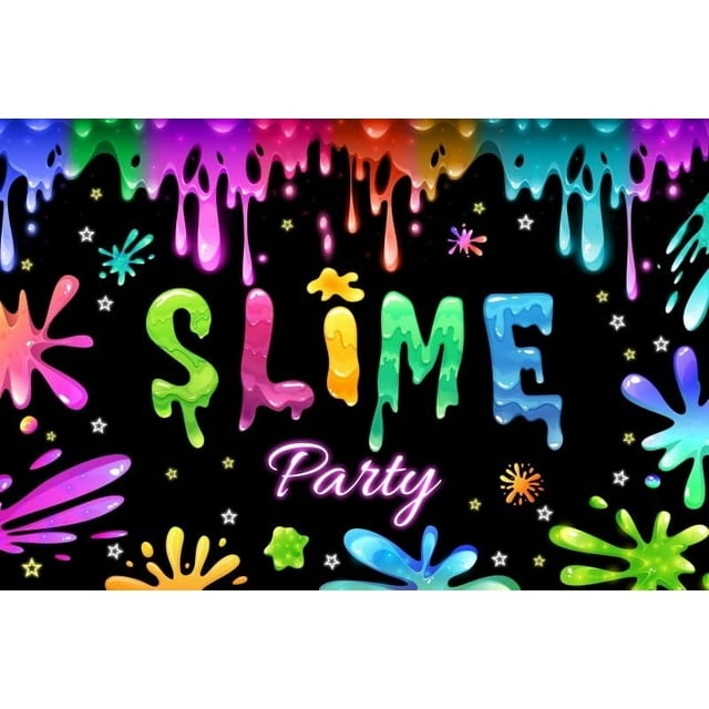 Slime Party Backdrop Splatter Colorful Graffiti Black Background Slime ...