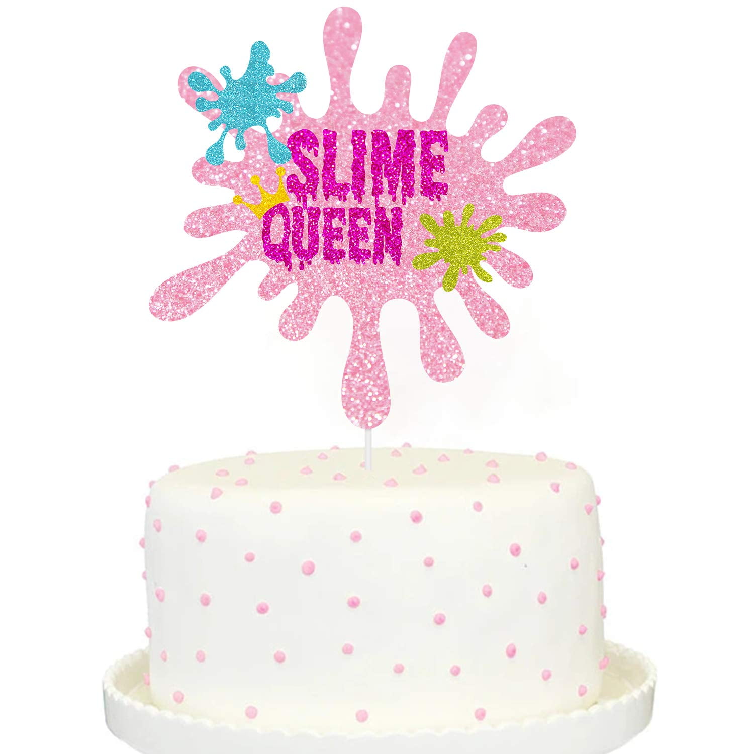 Slime Queen Cake Topper Pink Glitter Happy Birthday Colorful Slime ...