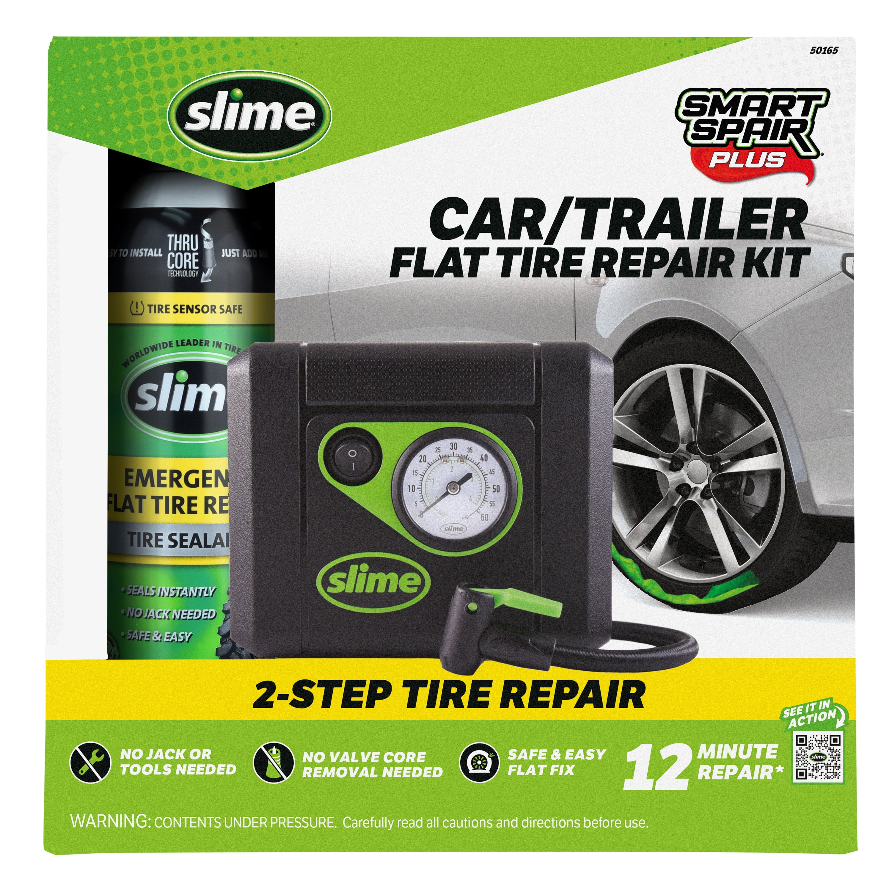 Slime Smart Spair Plus Flat Tire Repair Kit 50165 (Car/Trailer ...