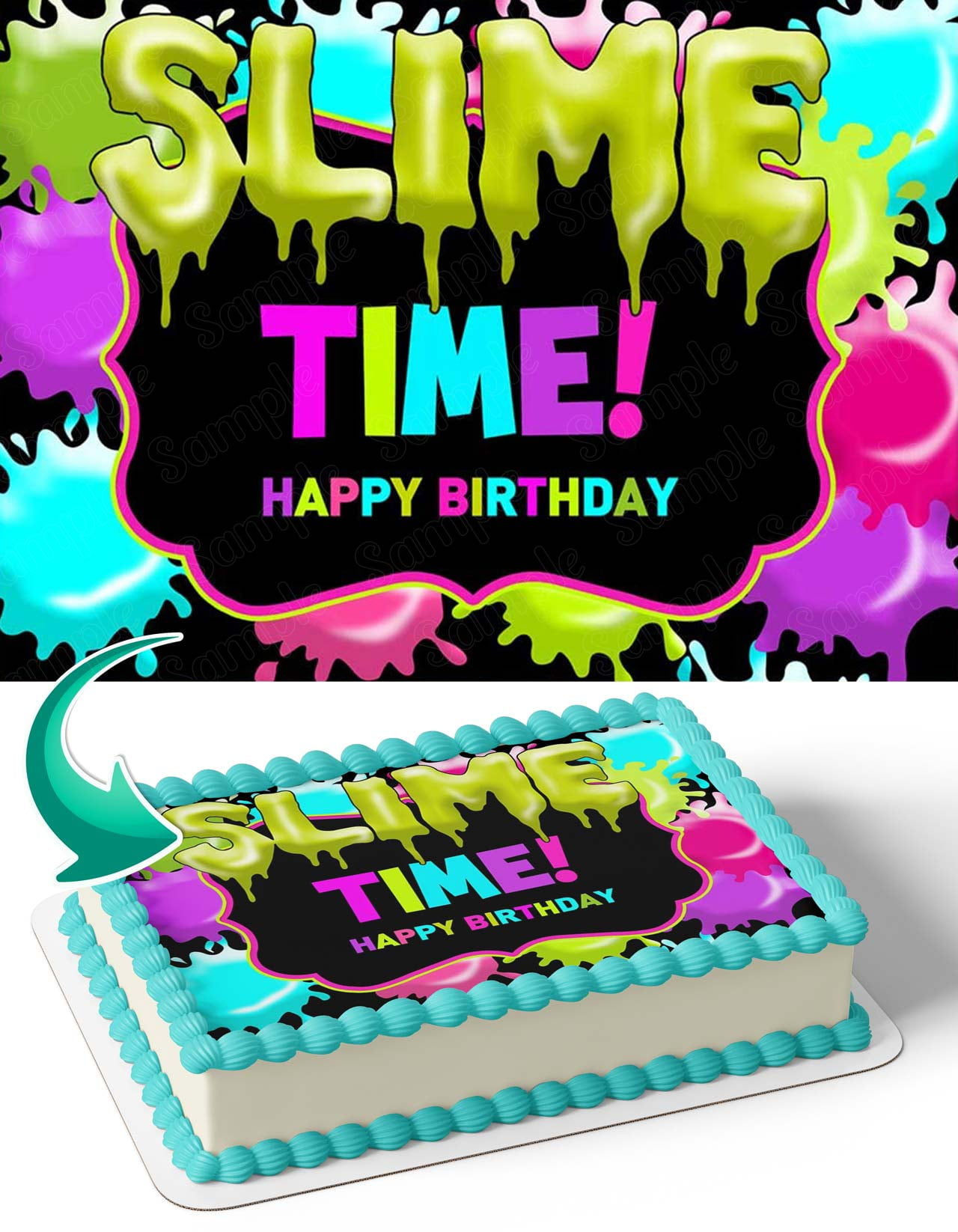 Slime Time Birthday Edible Image Cake Topper Personalized Birthday ...