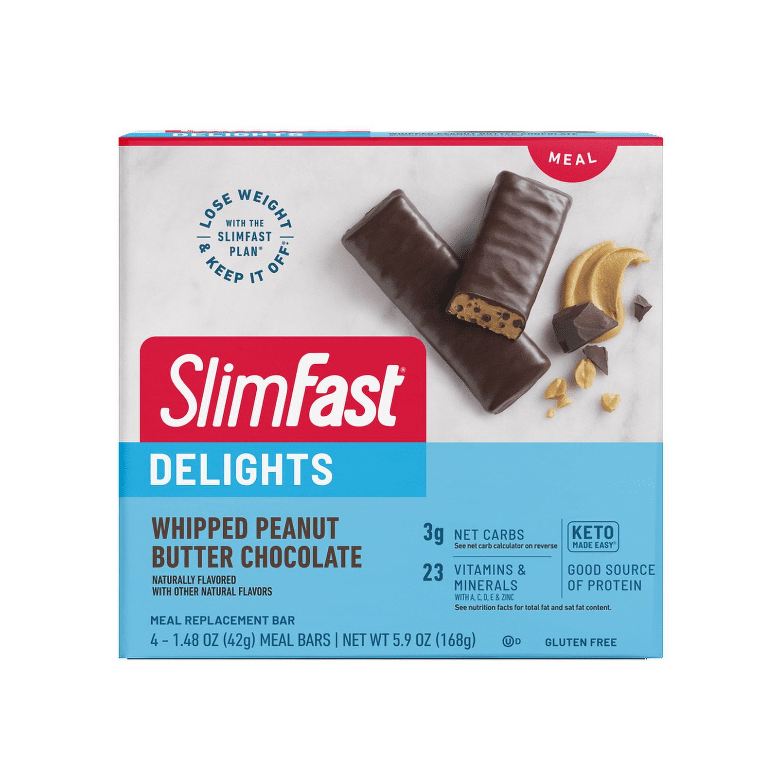 Slimfast Delights Whipped Peanut Butter Chocolate Meal Bar 4ct ...