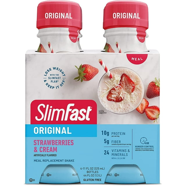 Slimfast Original Strawberries & Cream Meal Replacement Shakes, 4 Ct ...