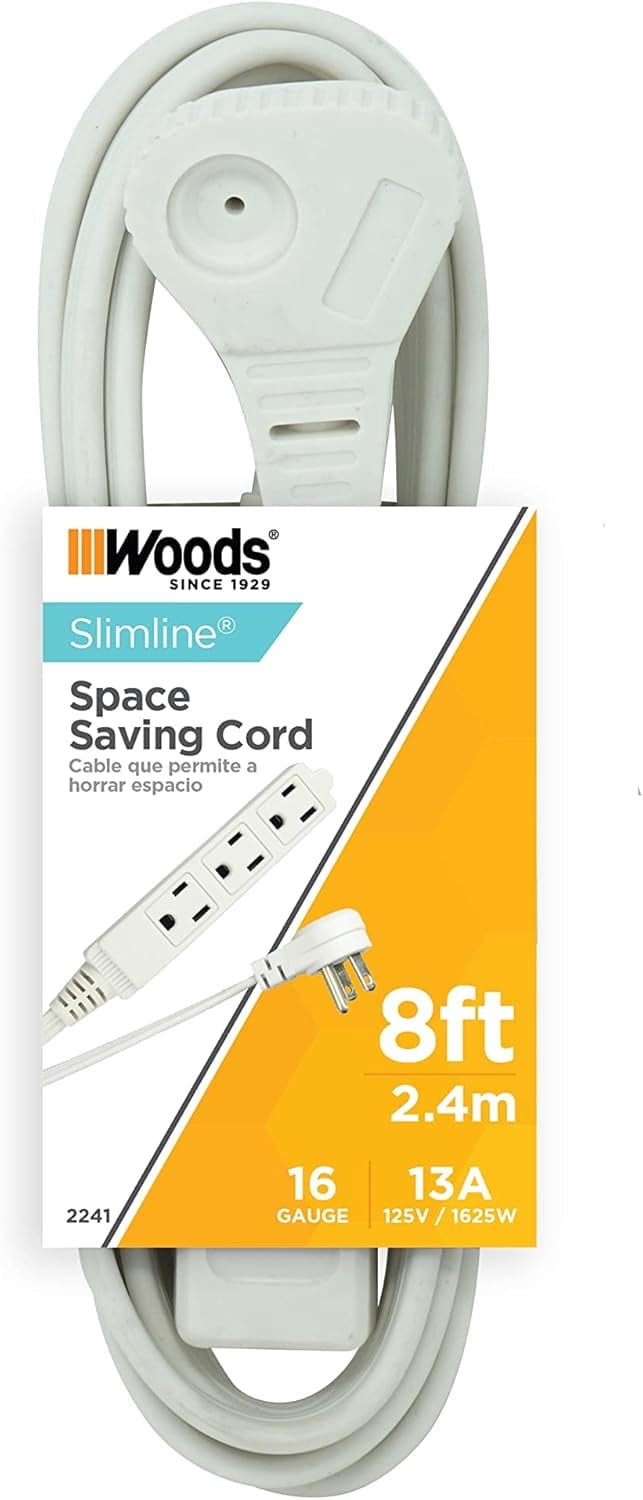 Slimline 16/3 White - 8' Extension Cord (2241) - Walmart.com