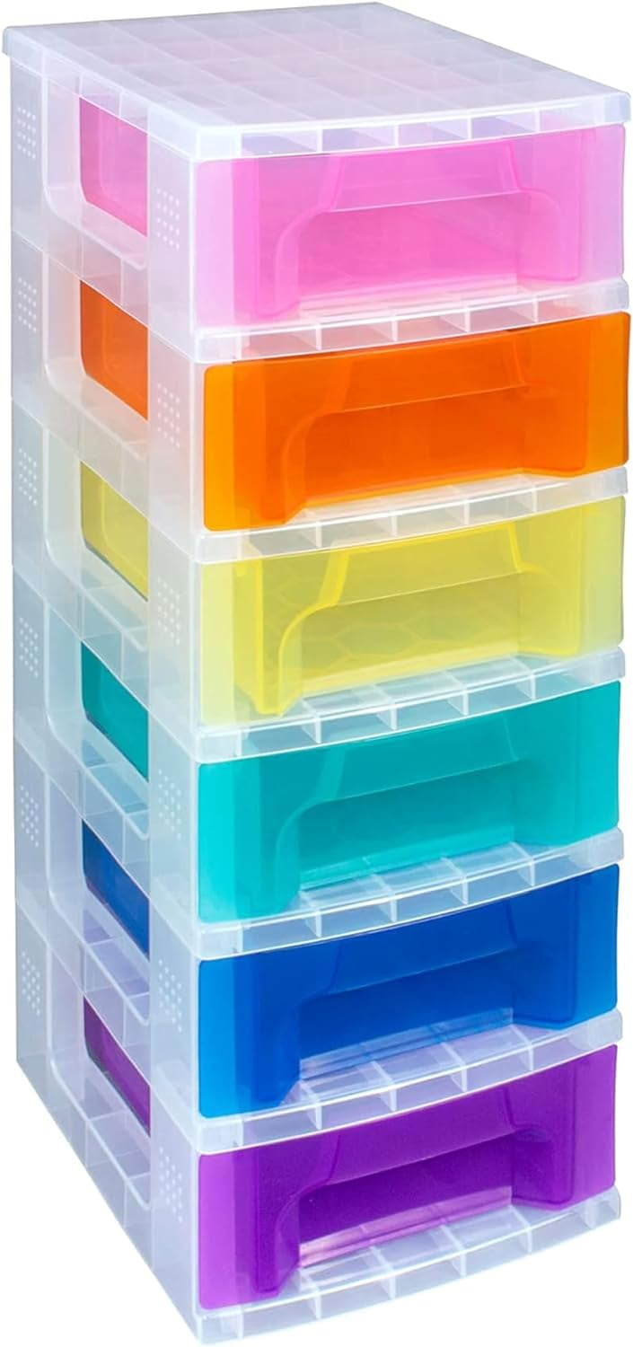 Slimline 3.5 Litre Storage Tower Transparent Rainbow Drawer with Plain ...