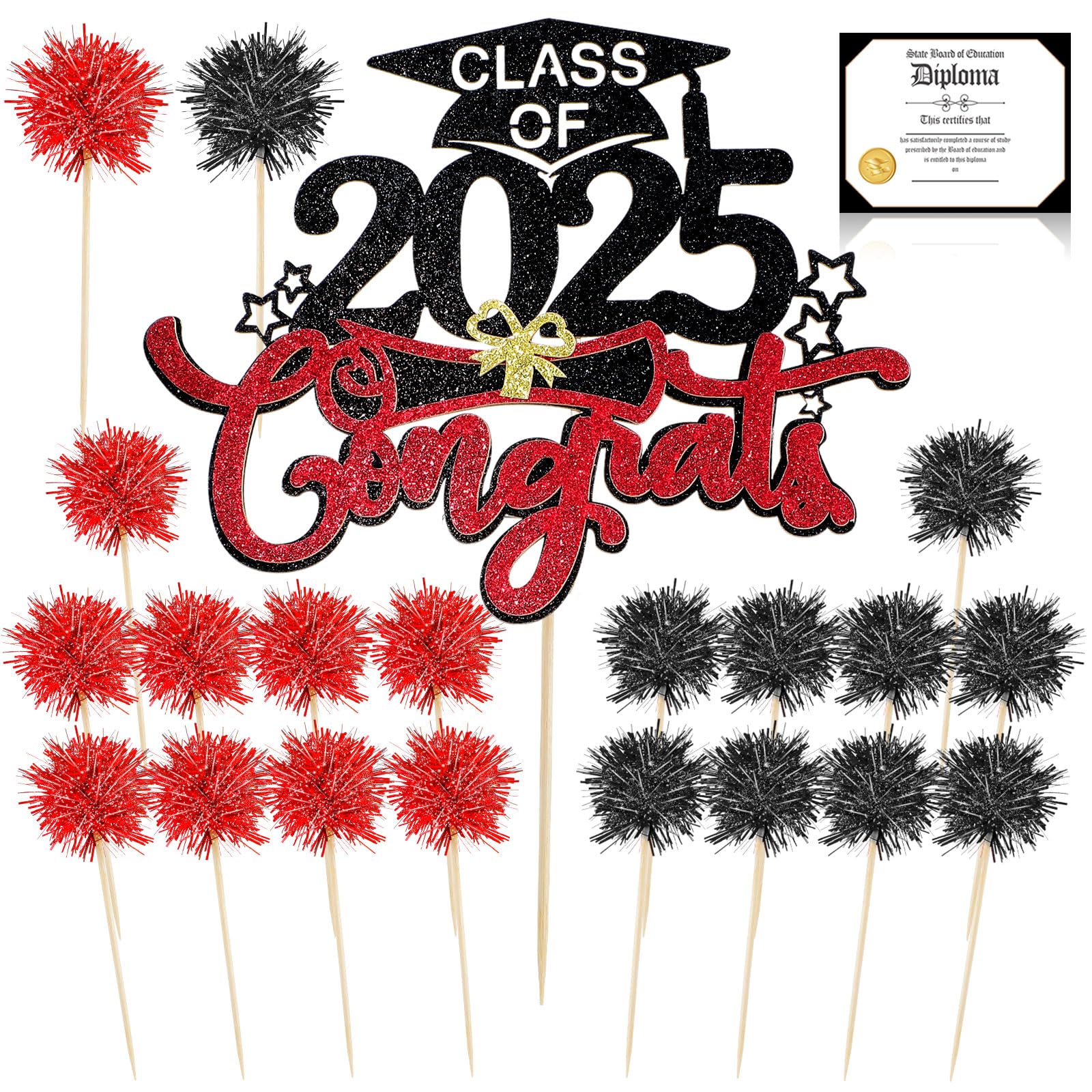 Sliner 22 Pcs Class of 2025 RST1 Graduation Cake Toppers Set Includes 1 ...