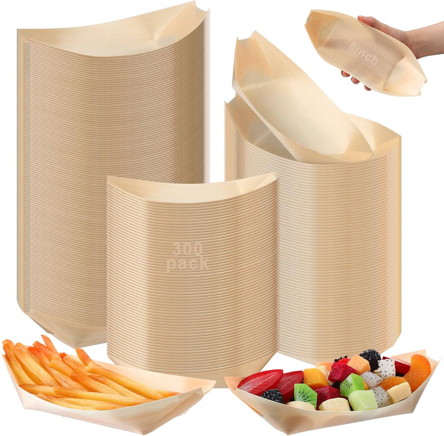 Sliner 300 Pcs Disposable Wood Boat Plates Dishes Food Boats Disposable ...