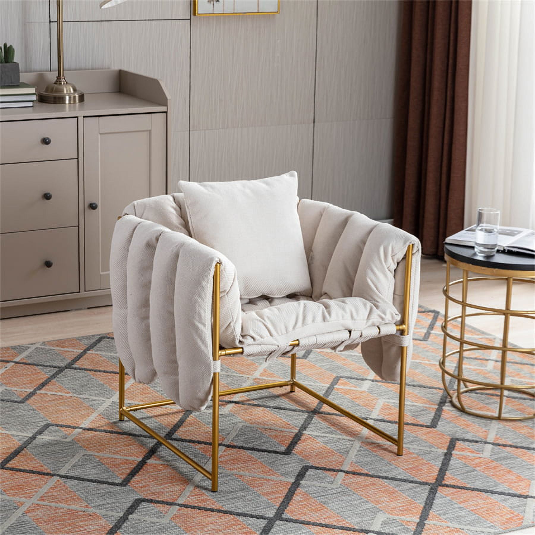 Sling Accent Chair with Metal Frame, Modern Upholstered Armchair with ...
