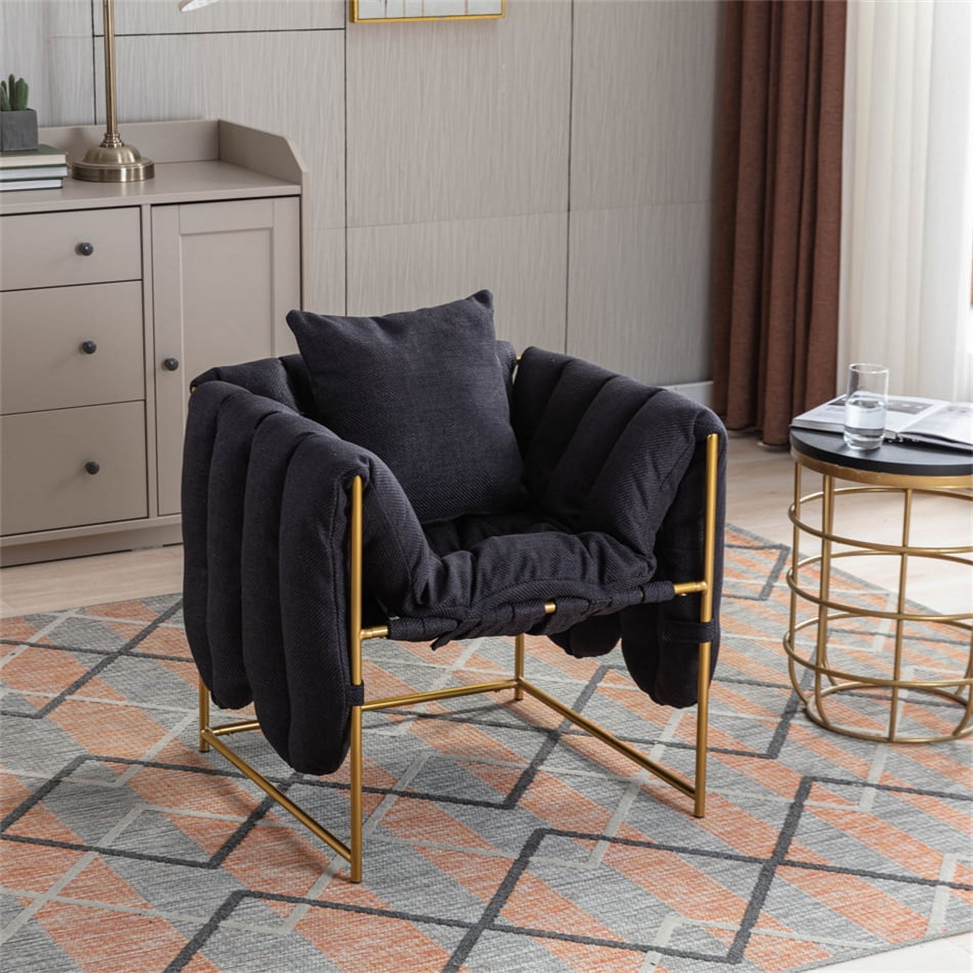 Black Sling Accent Chair, Modern Upholstered Armchair with Metal Frame ...