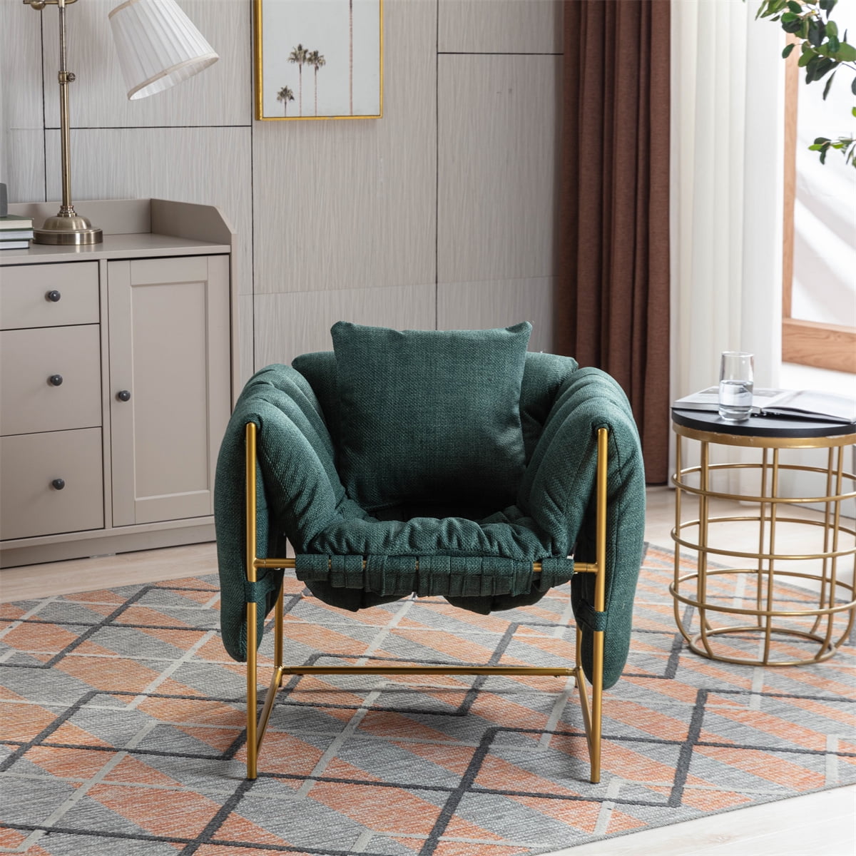 Sling Accent Chair, Retro Upholstered Armchair with Teddy Fabric Paded ...