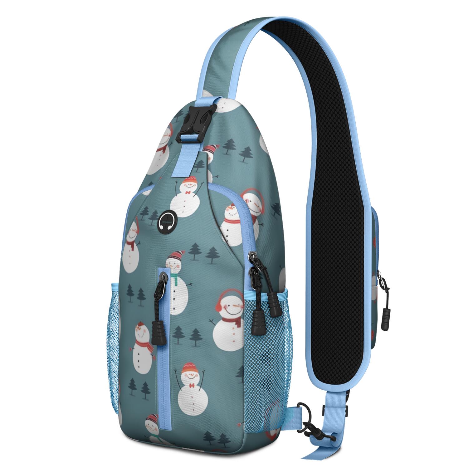 Sling Backpack,Blue Christmas Snowman Pattern Crossbody Bag with Water ...