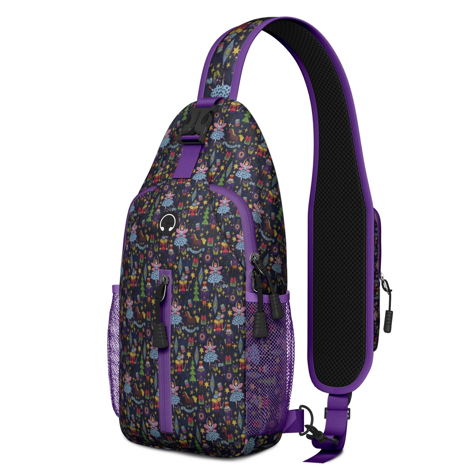 Sling Backpack,Dark Blue Christmas Nutcracker Pattern Crossbody Bag ...
